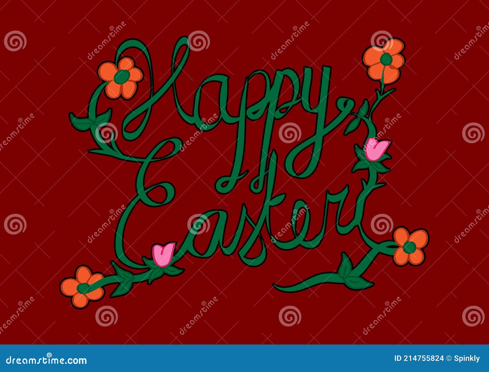 Happy Easter Cursive Floral Writing Stock Illustration - Illustration ...