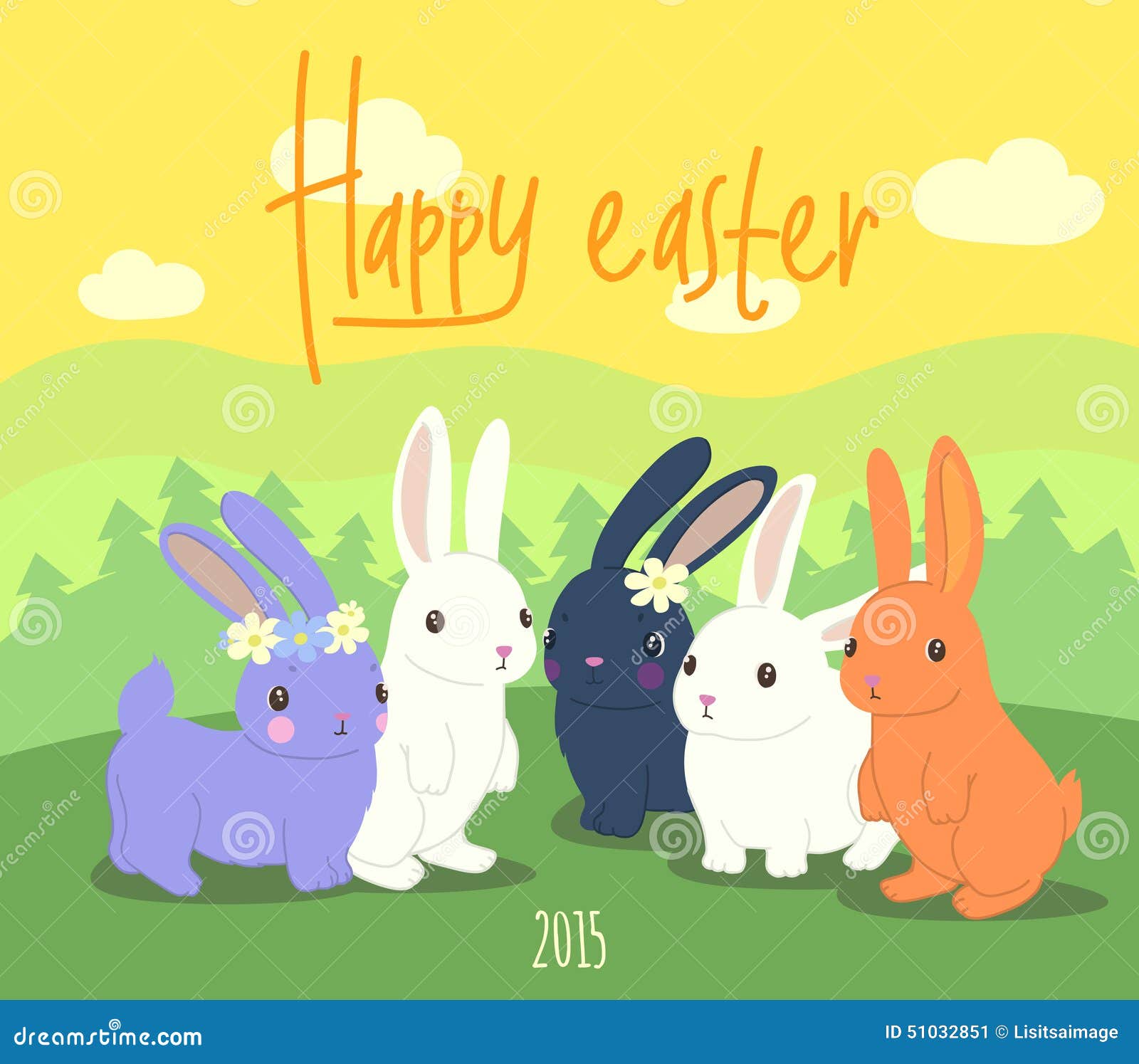 Happy Easter. Cute bunnies stock vector. Illustration of cartoon - 51032851