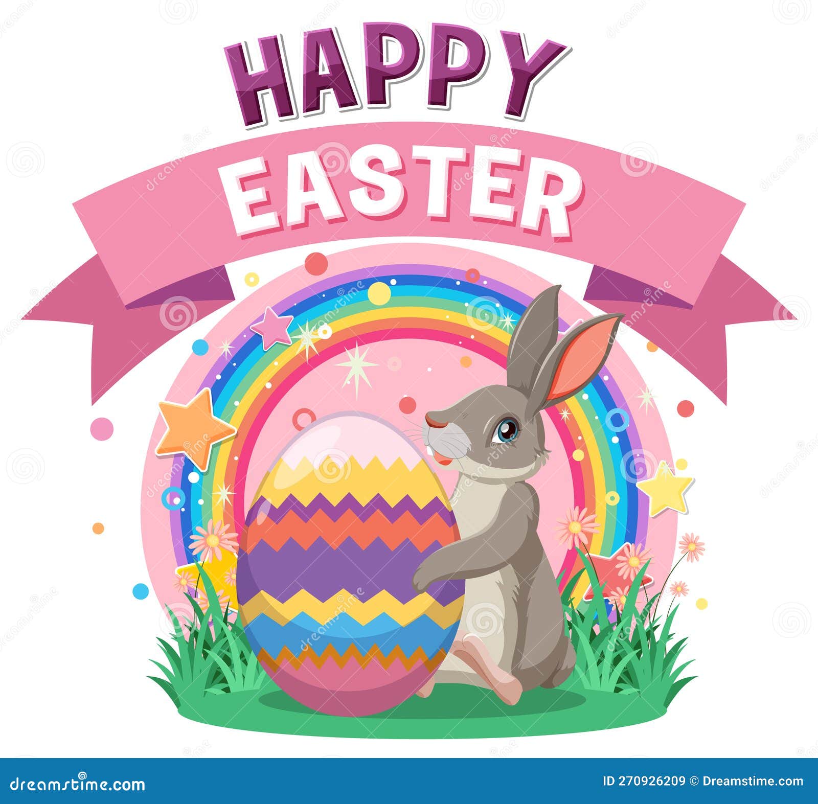 Happy Easter with Cute Bunny for Banner or Poster Design Stock Vector ...