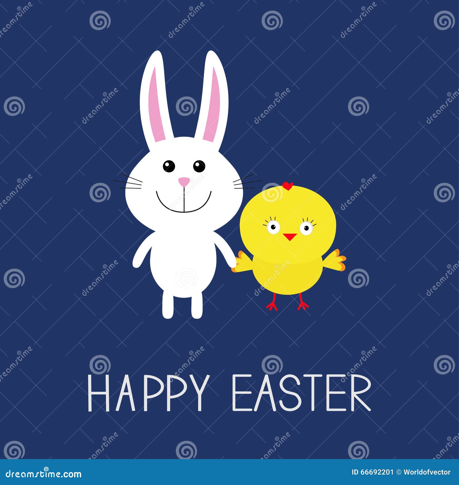 Happy Easter. Cute Bunny Rabbit and Chicken. Round Frame. Flat Design ...