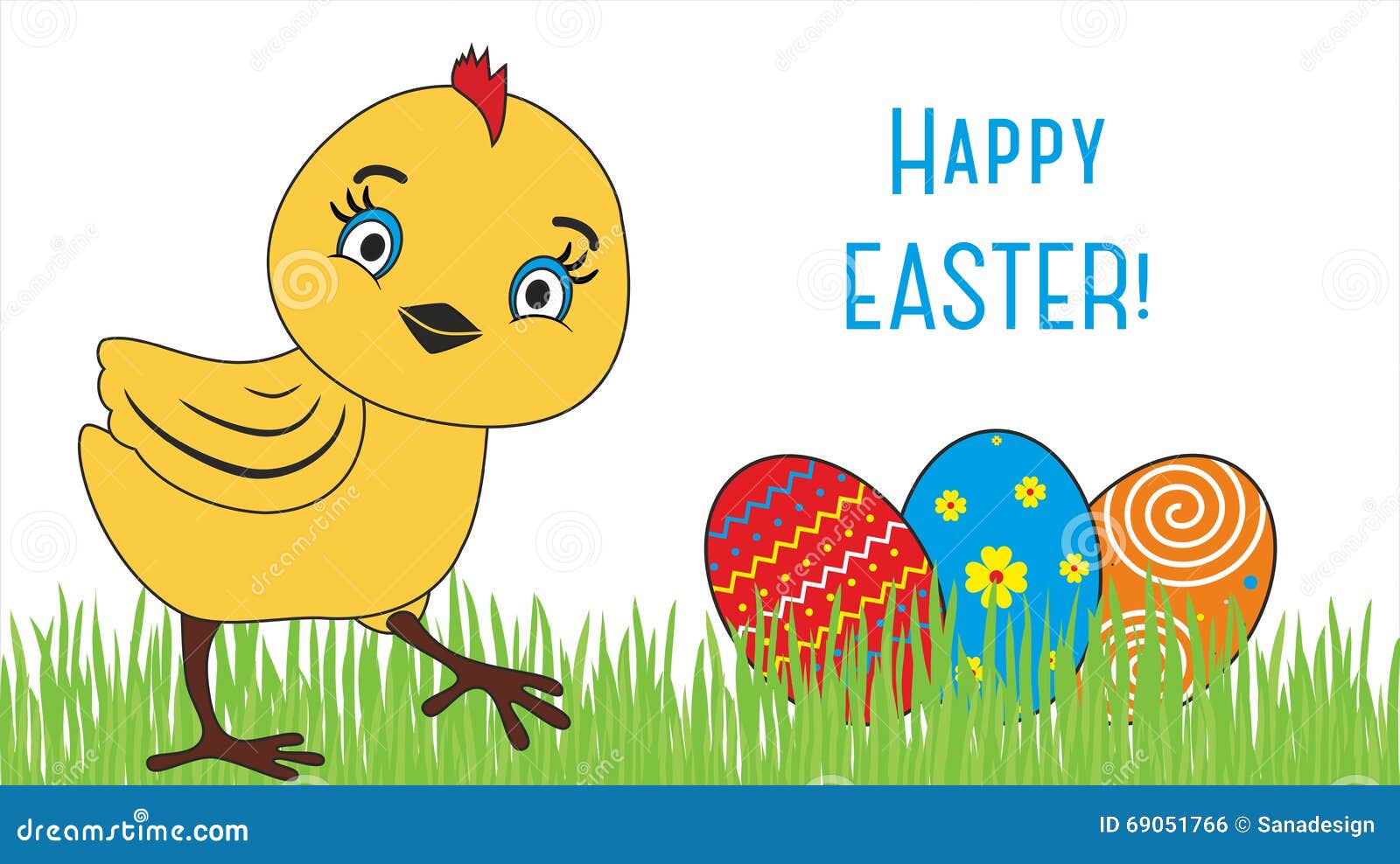 Happy Easter. Cute Chicken Cartoon Stock Illustration - Illustration of ...