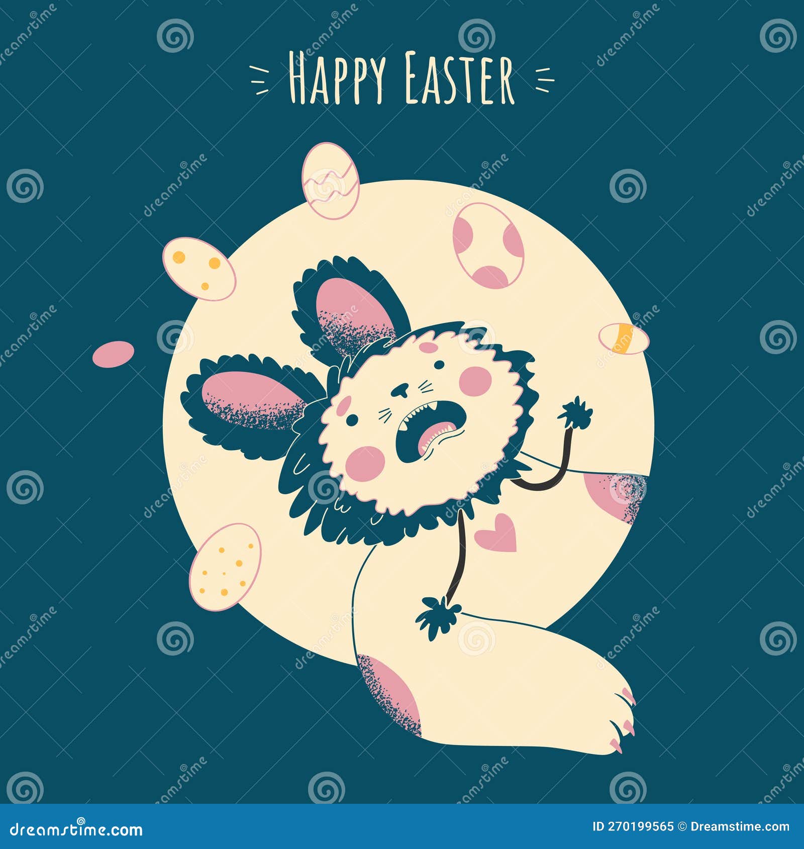 Happy Easter.Cute,funny Cat Rabbit.Cat with Rabbit Ears and Easter Eggs.Postcard,print,banner ...