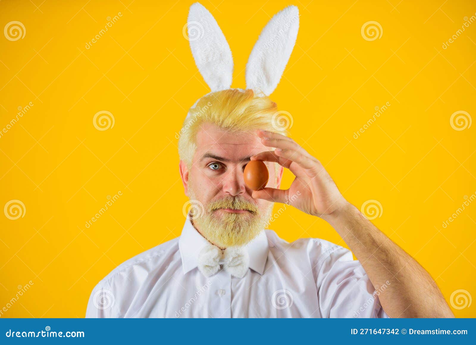 Happy Easter Day. Bearded Man in Rabbit Ears with Easter Egg. Bunny ...