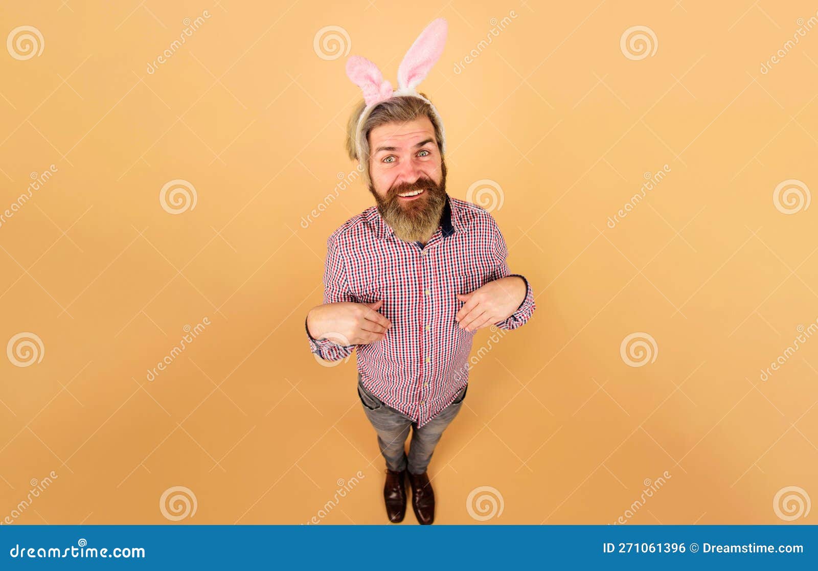 Happy Easter Day. Bearded Man in Rabbit Ears. Preparation for Easter ...
