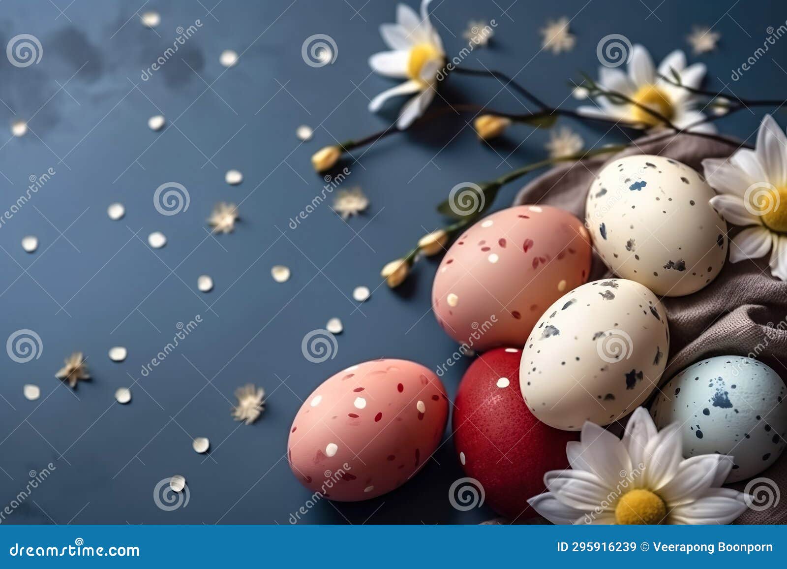 Happy Easter Day Celebration Concept, Colorful Easter Eggs and Flowers ...