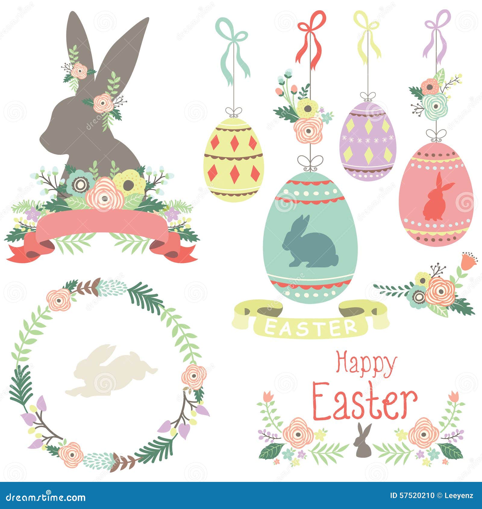 Happy Easter Day Collections Stock Vector - Illustration of laurel ...