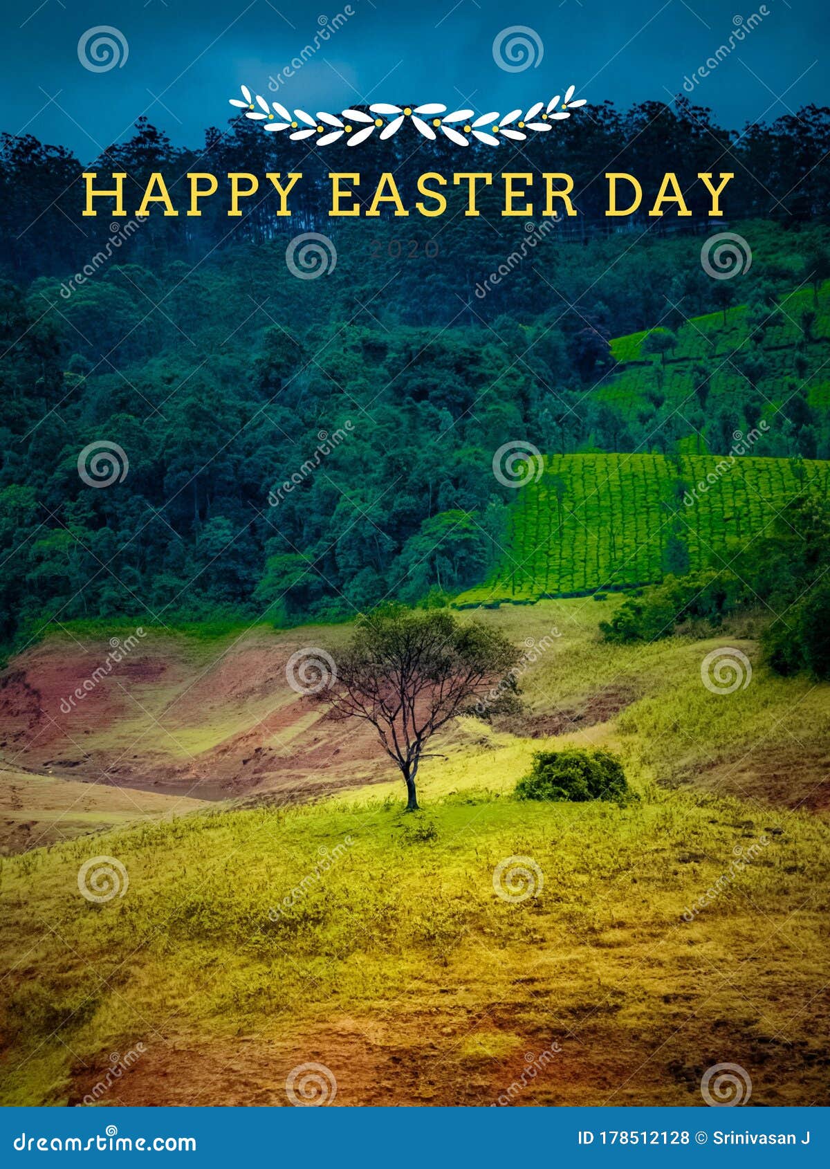 Happy Easter Day Concept with Solo Tree on the Center for the Lake and ...