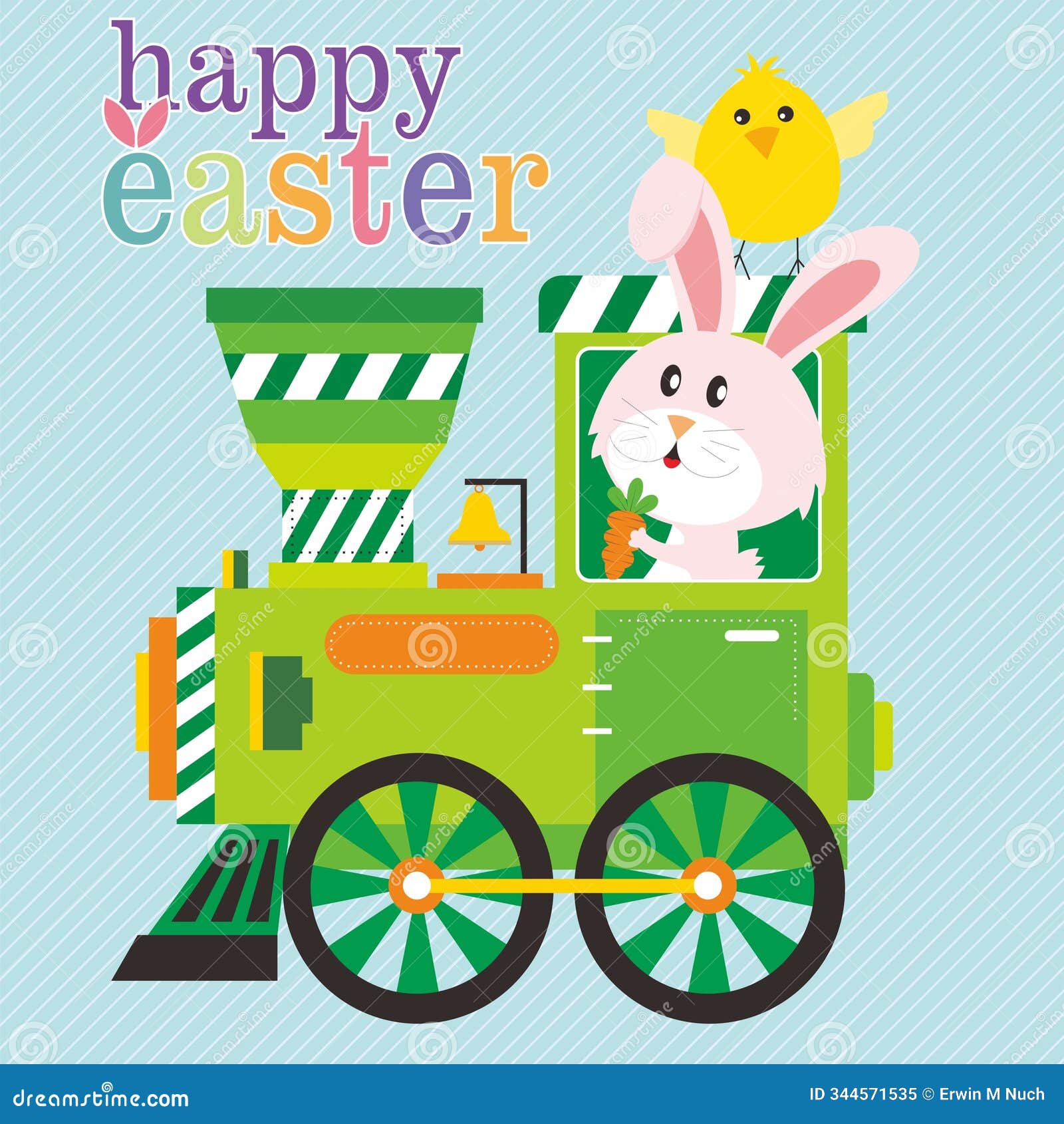 Happy Easter Day with Cute Bunny and Chicken on the Train Stock ...