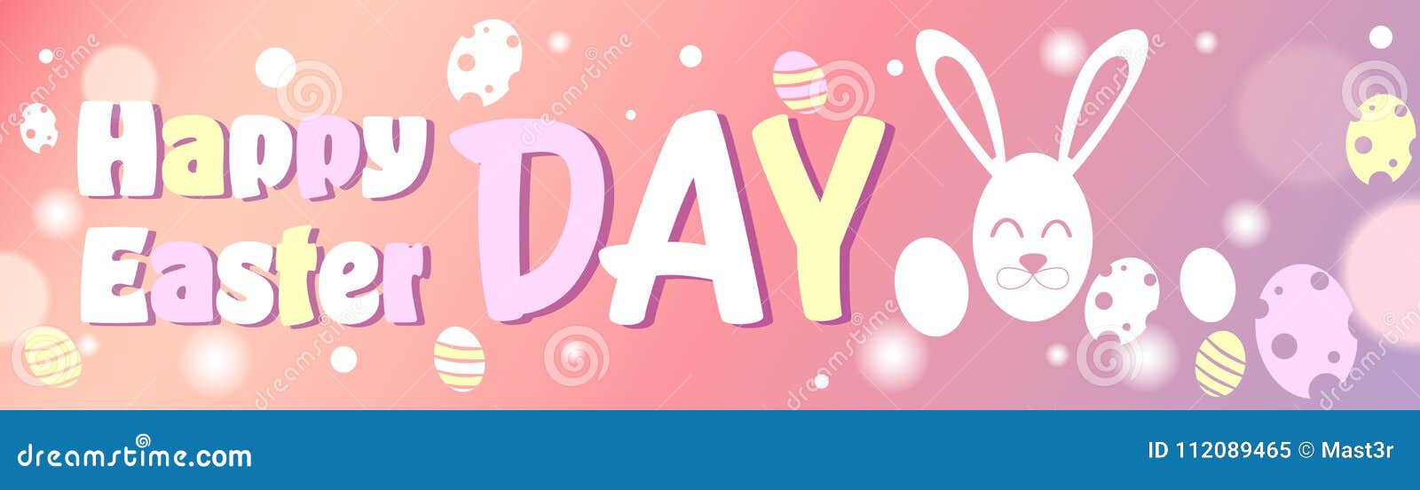 Happy Easter Day Horizontal Poster Design with Rabbit and Eggs on Pink ...