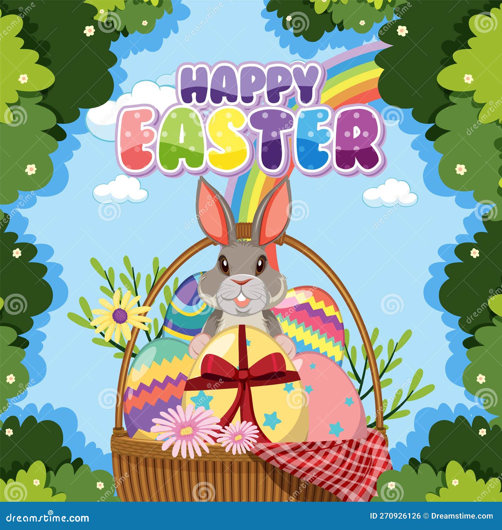 Happy Easter Day Poster Design with Bunny and Colourful Eggs Stock ...