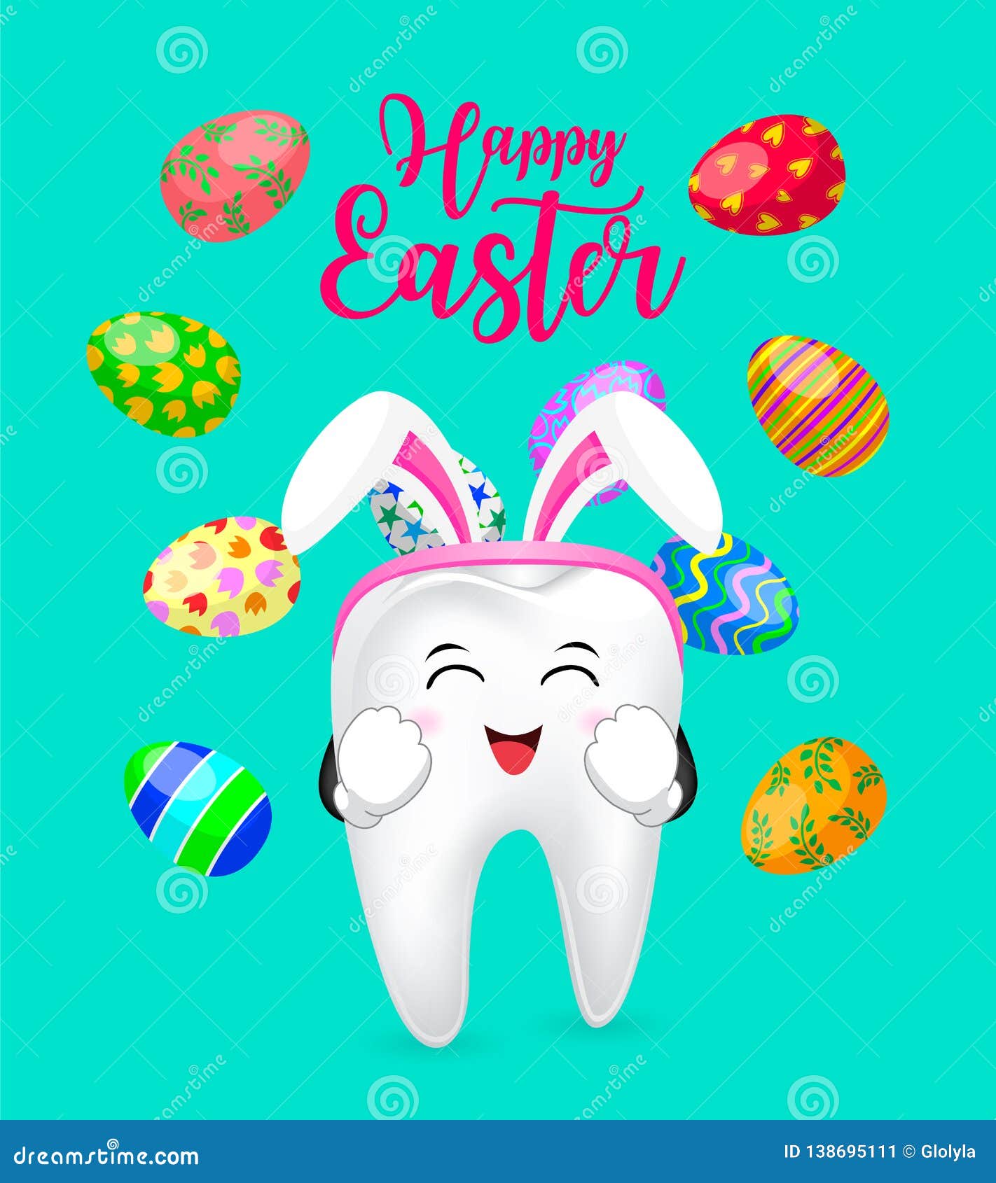 Bunny Tooth with Easter Eggs. Cute Cartoon Character Design. Stock ...
