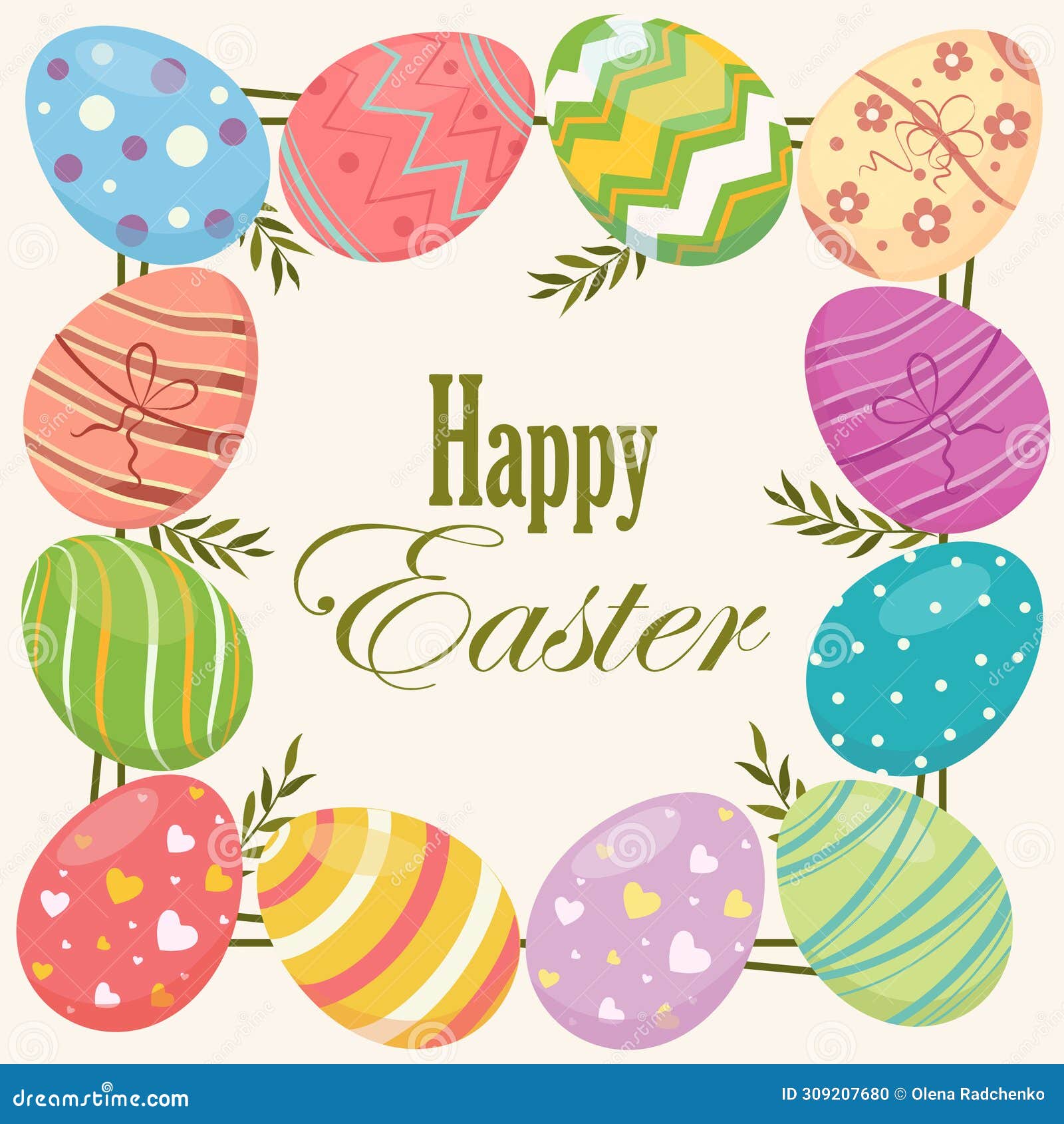 Happy Easter Early Spring Wreath Flowers Bucket with Eggs. Easter ...