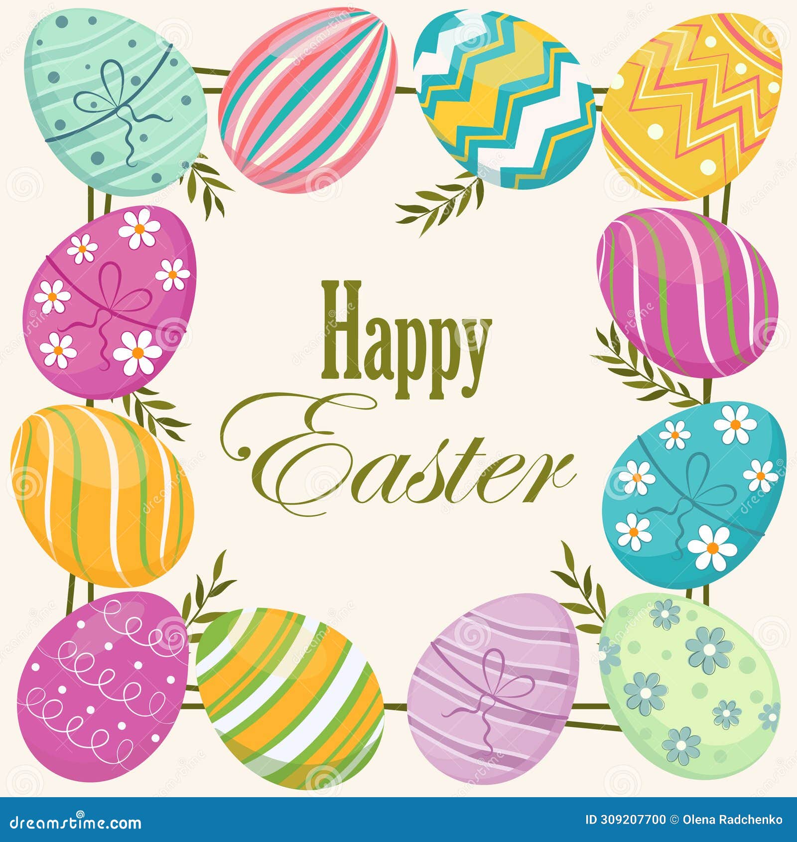 Happy Easter Early Spring Wreath Flowers Bucket with Eggs. Easter ...