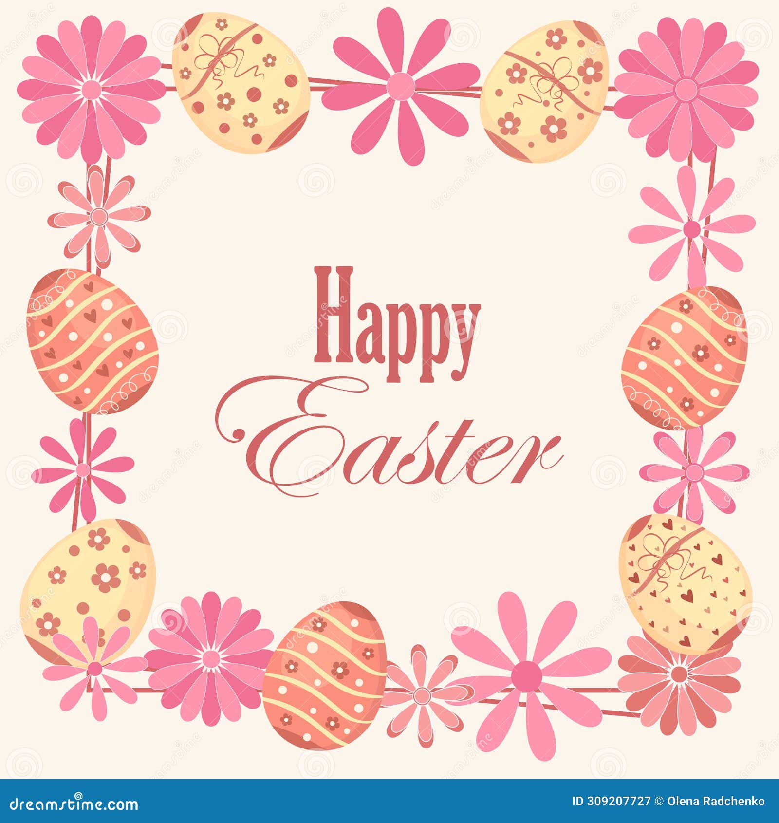 Happy Easter Early Spring Wreath Flowers Bucket with Eggs. Easter ...