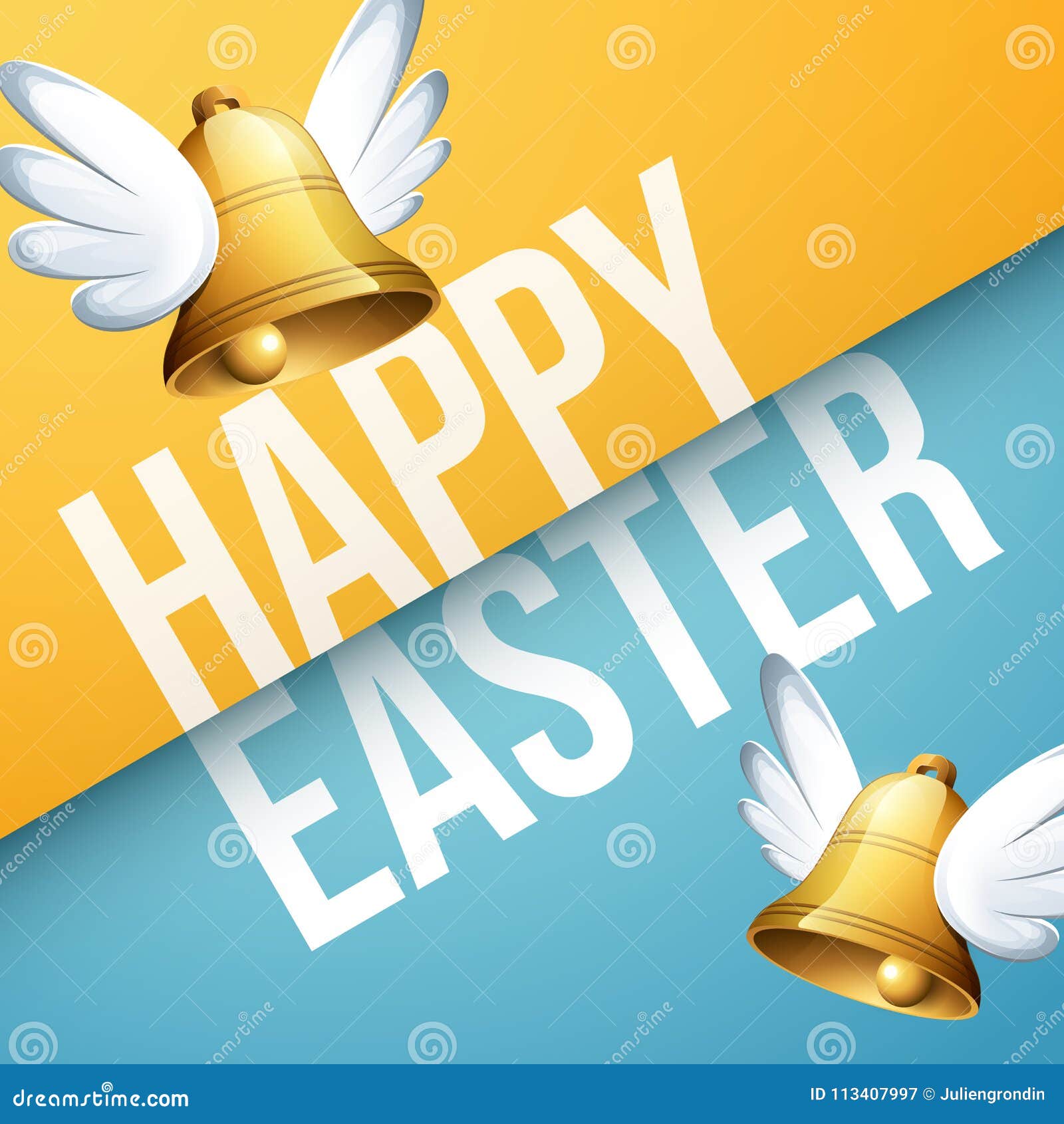 Happy Easter and Easter Bells Stock Illustration - Illustration of word ...