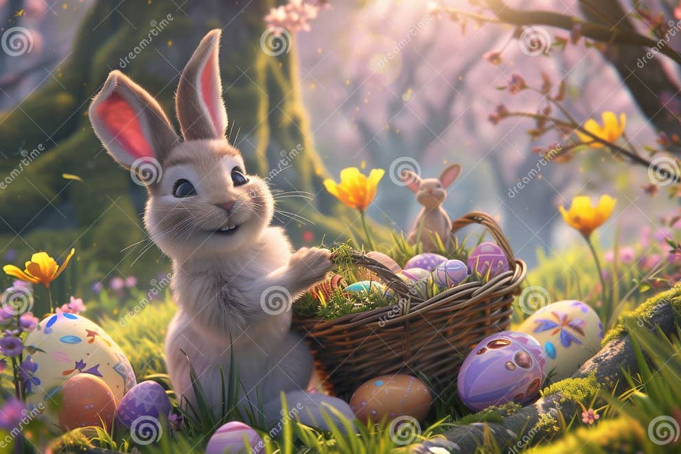 Happy Easter Easter Bread Eggs Wacky Basket. White Egg Design Bunny ...