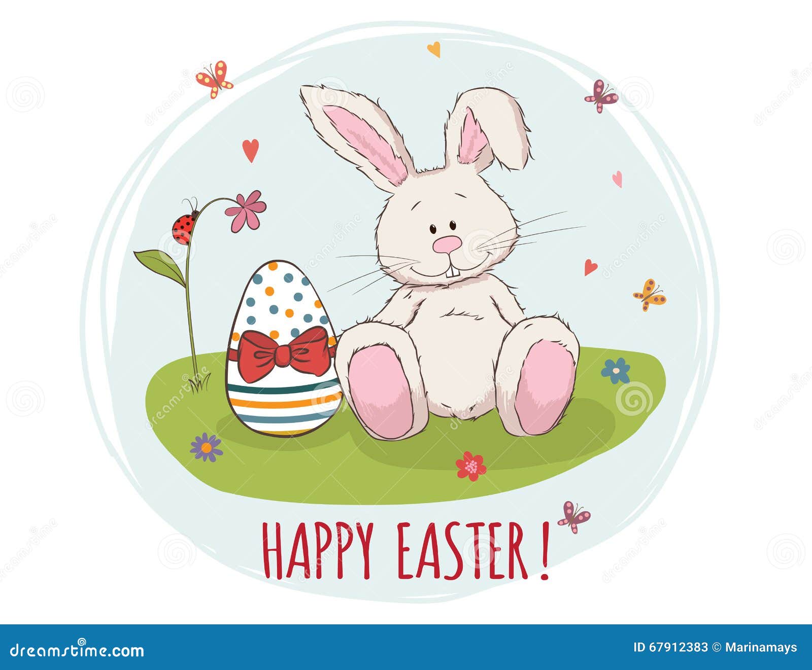 Happy Easter! Easter Bunny and Egg in Grass. Vector Greeting Card Stock ...