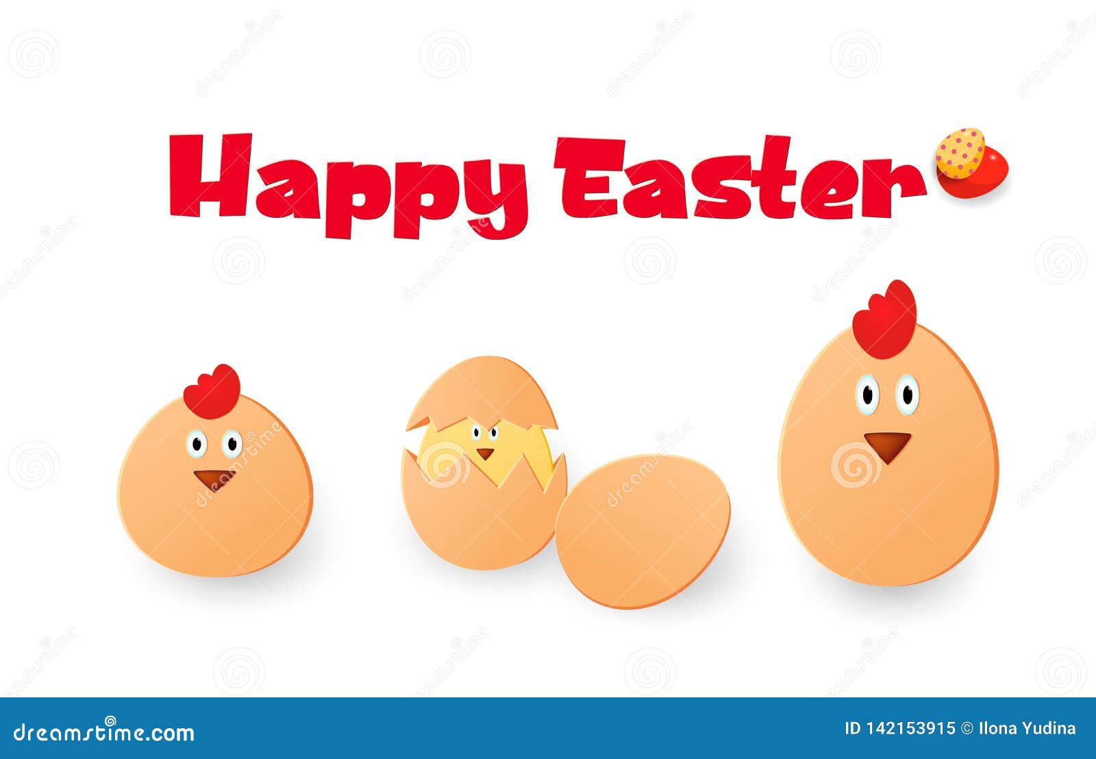 Happy Easter. Easter Chickens, Eggs and Roosters on a White Background ...