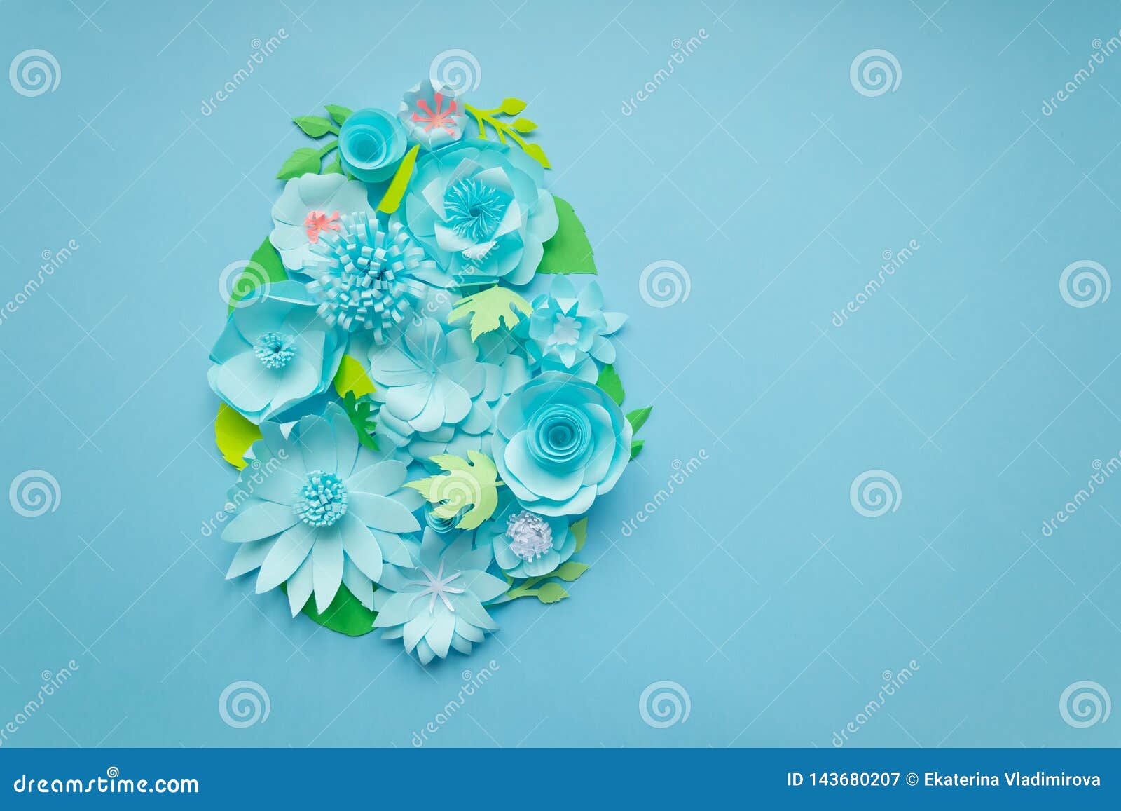 Easter Egg Made of Paper Flowers on Blue Background. Cut from Paper ...