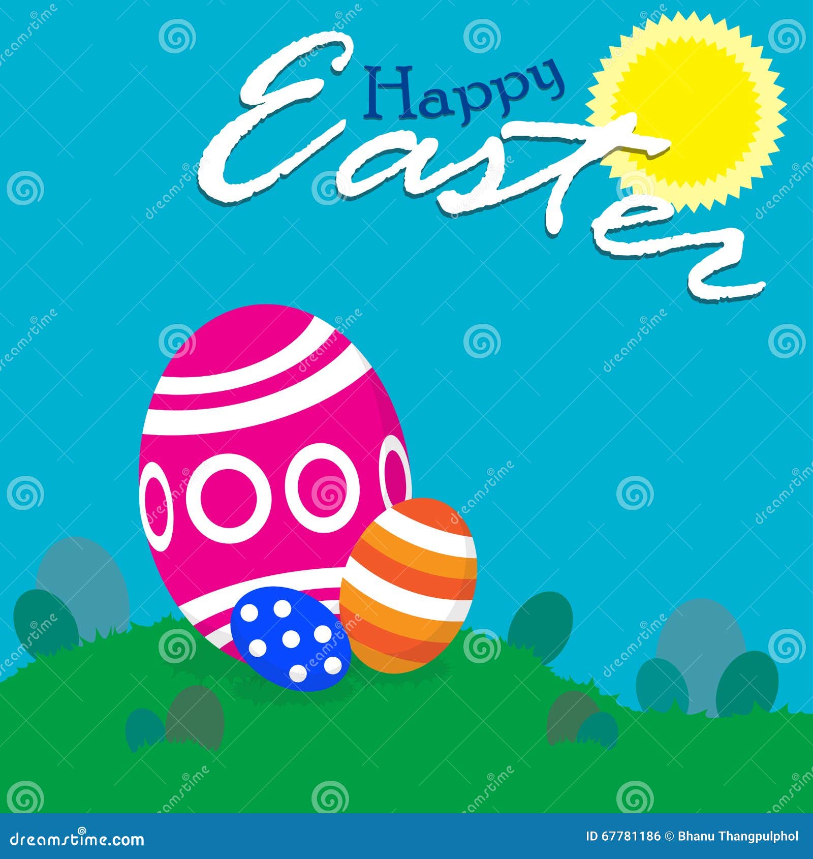 Happy Easter!! - Easter Eggs Hunting Field Stock Vector - Illustration ...