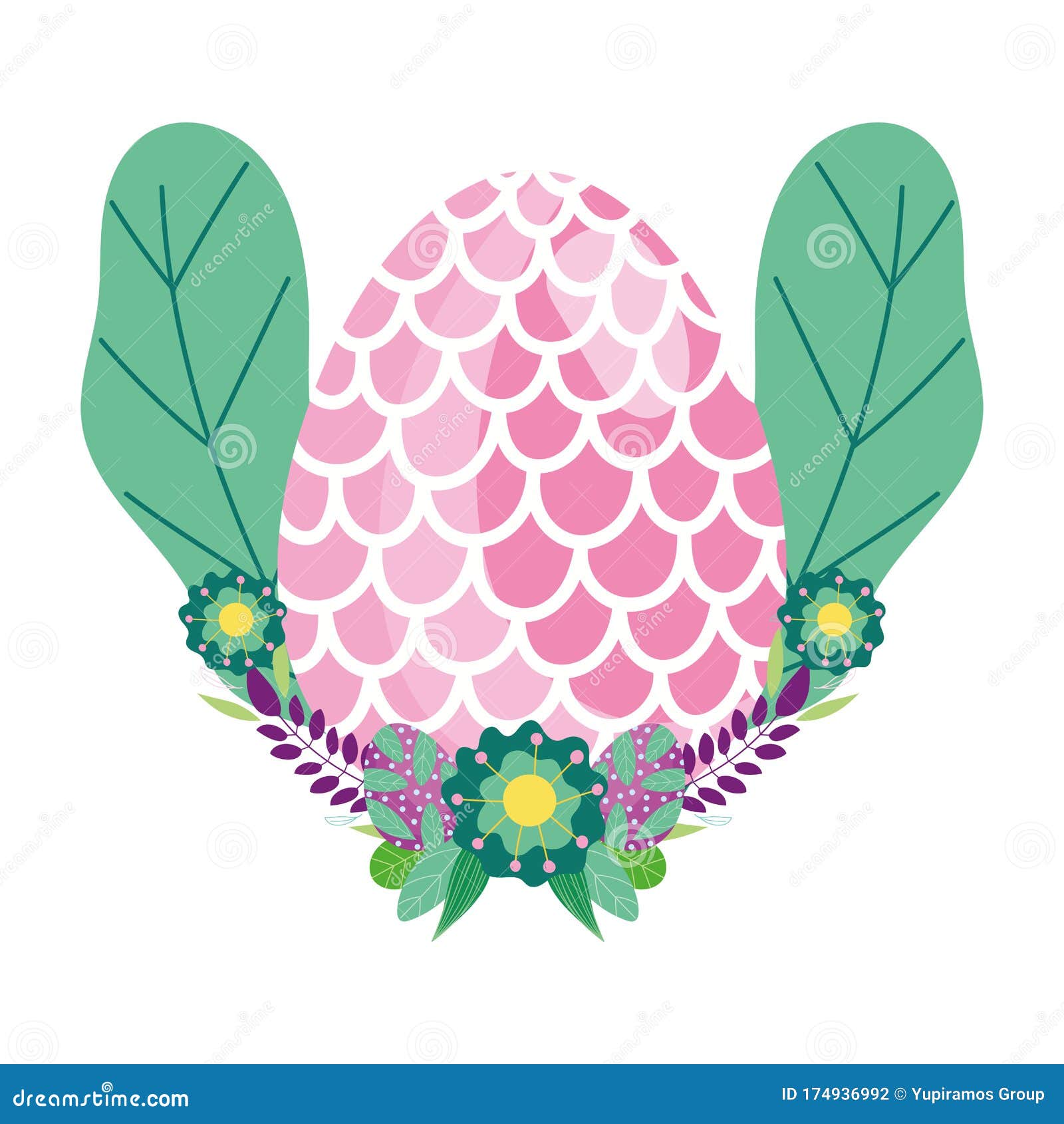 Happy Easter Egg Decorated with Shape of Fish Scales Flowers Stock ...