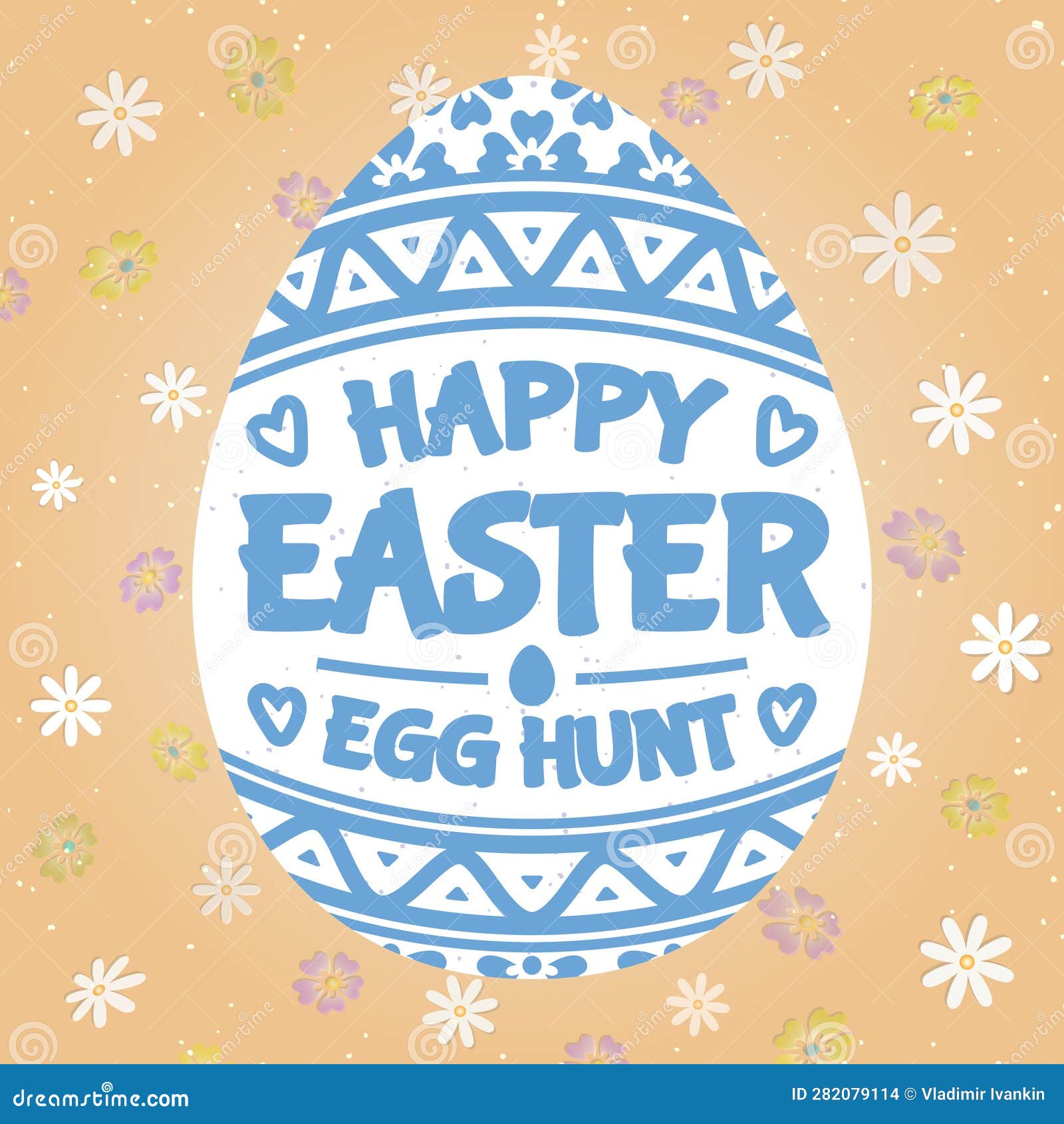 Happy Easter Egg Hunt Card with Egg on Spring Background with Flowers ...