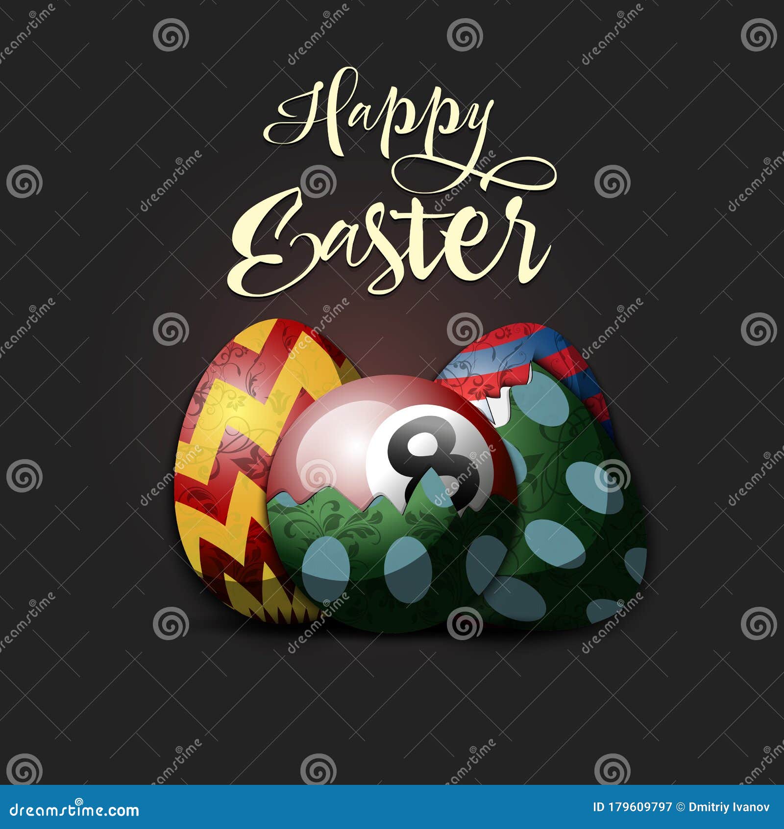 Happy Easter. Easter Eggs and Billiard Ball Stock Vector - Illustration ...