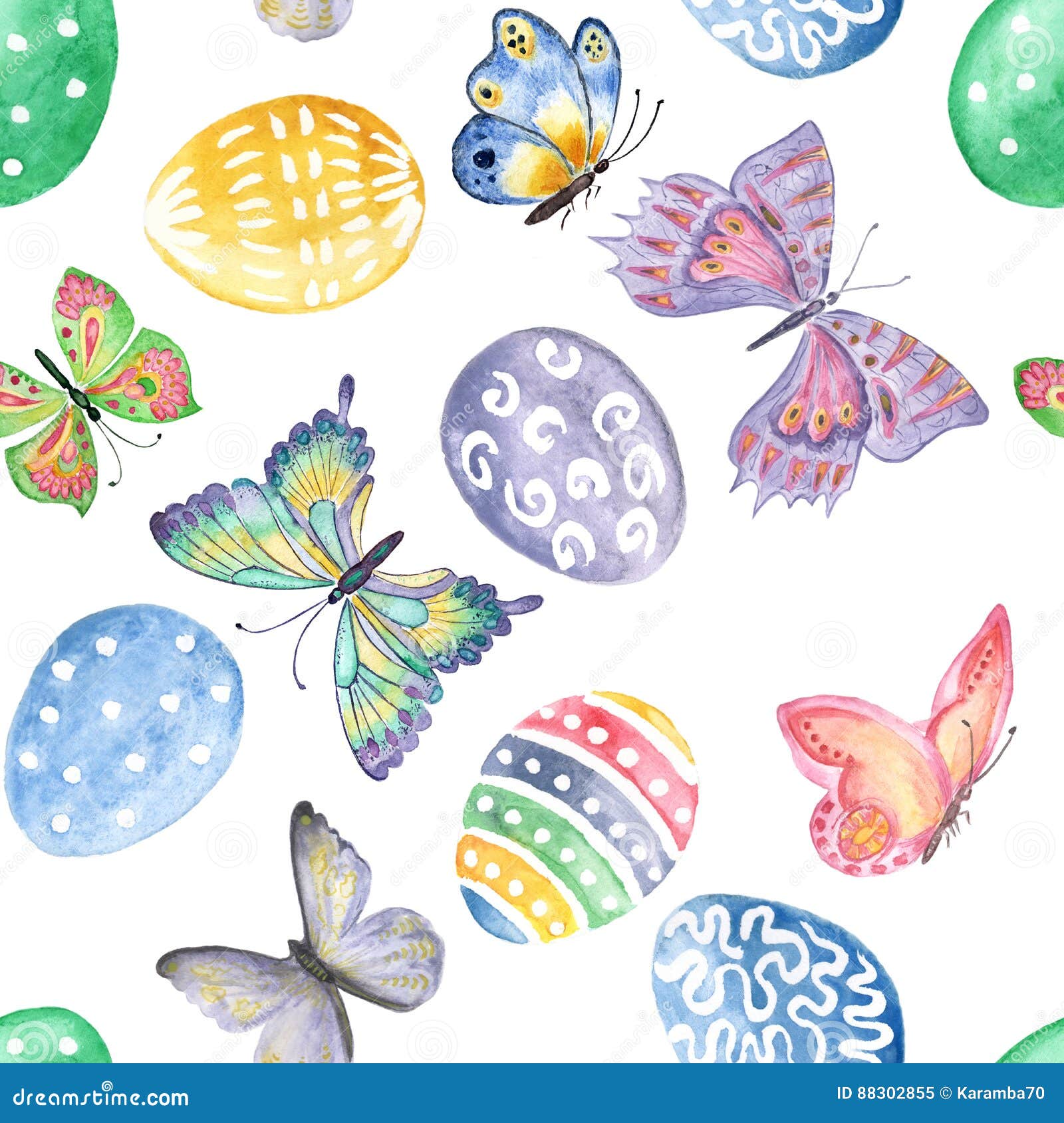 Happy Easter. Eggs and Butterflies Seamless Pattern Stock Illustration ...