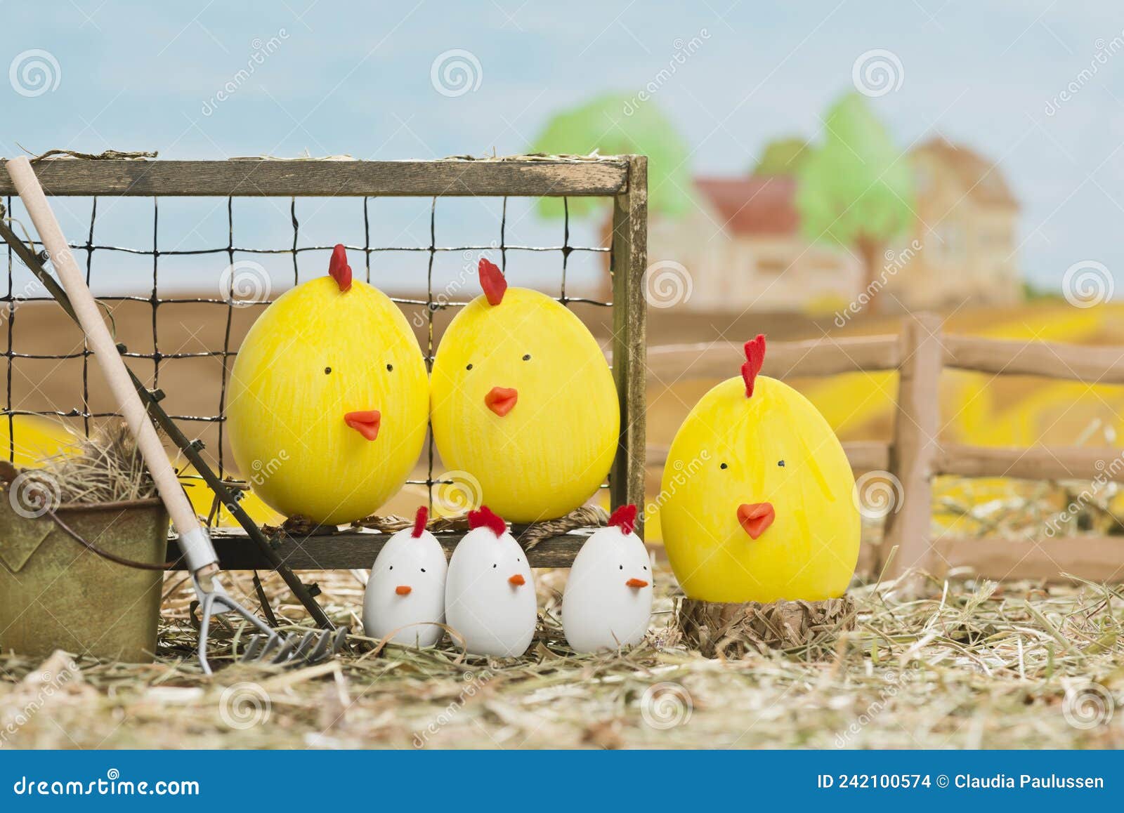 Happy Easter Egg Chickens on a Farm Stock Photo - Image of family ...