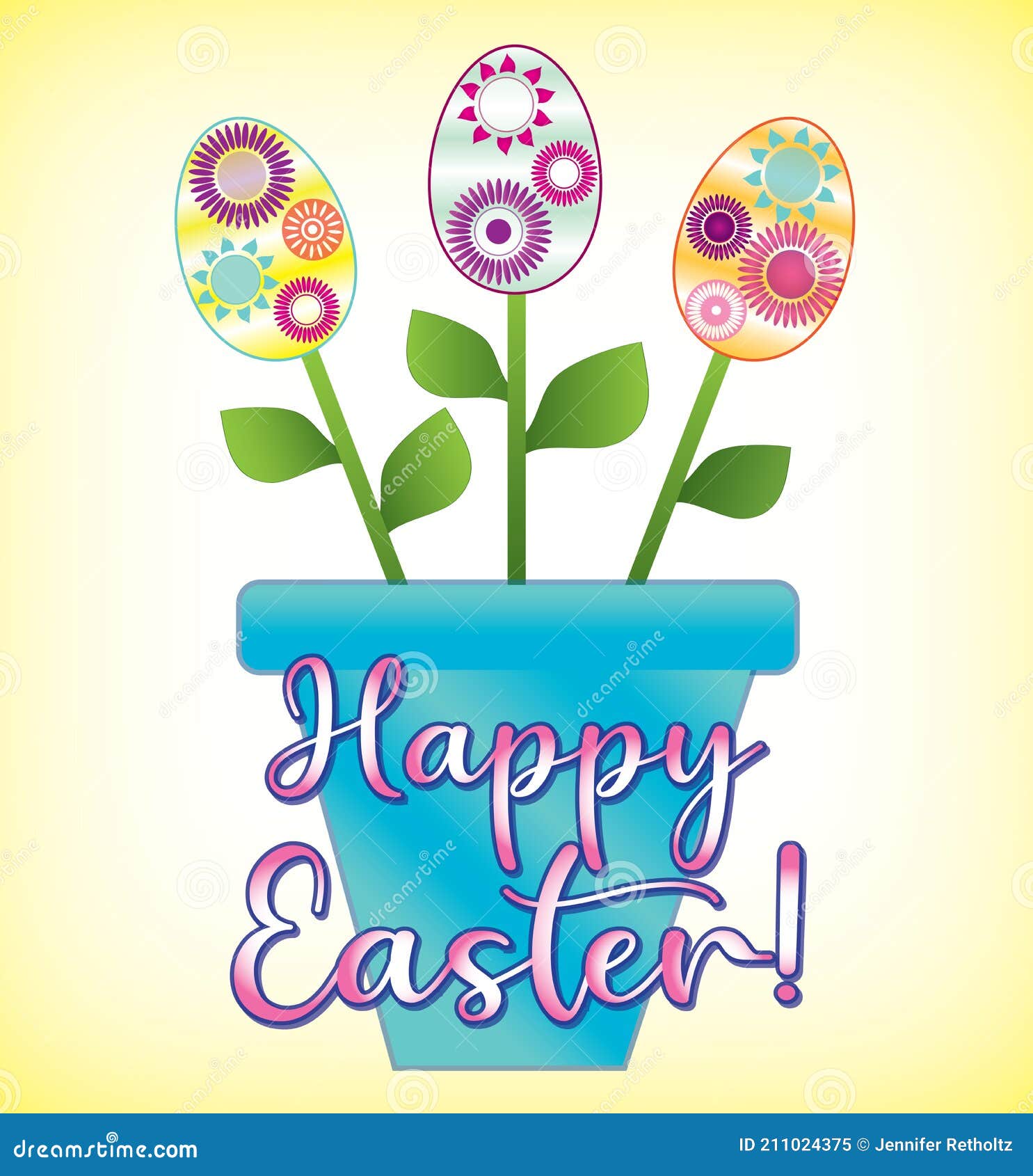 Happy Easter Eggs in a pot stock image. Image of bunny - 211024375