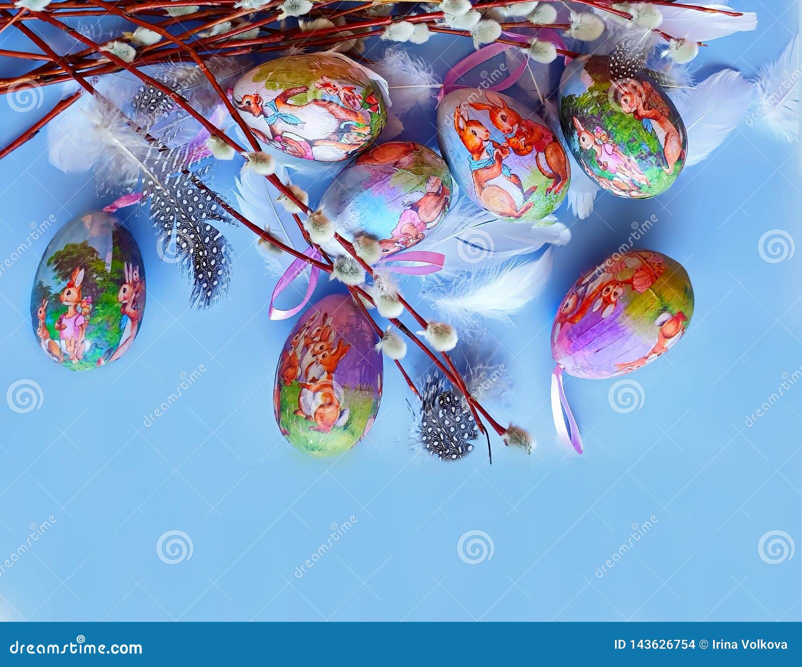 Happy Easter Eggs Red Blue White Pink Background Red Yellow Spring ...