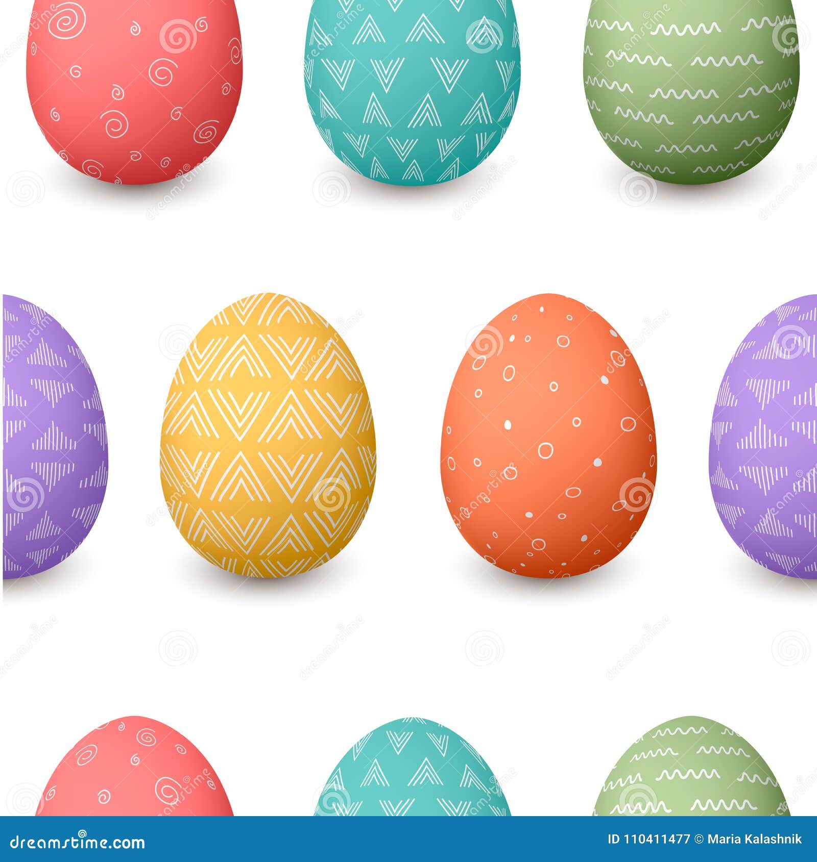 Happy Easter Eggs Seamless Pattern. Set of Ornamented Colored Easter ...