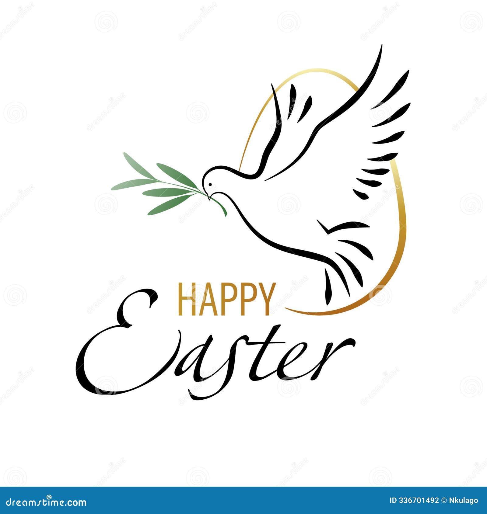 Happy Easter. Elegant Inscription with Dove and Olive Branch Stock ...