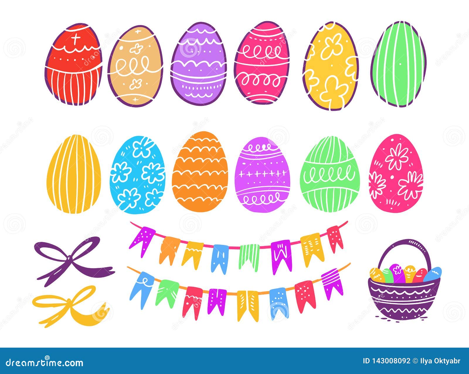 Happy Easter Elements Collection Set. Hand Drawn Vector Illustration Stock Illustration ...