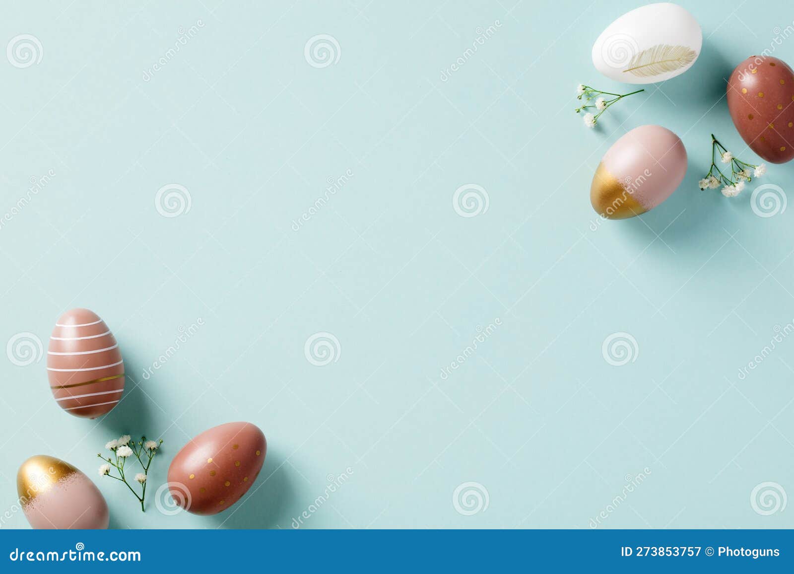 Happy Easter Flat Lay Composition with Easter Eggs and Flowers in ...