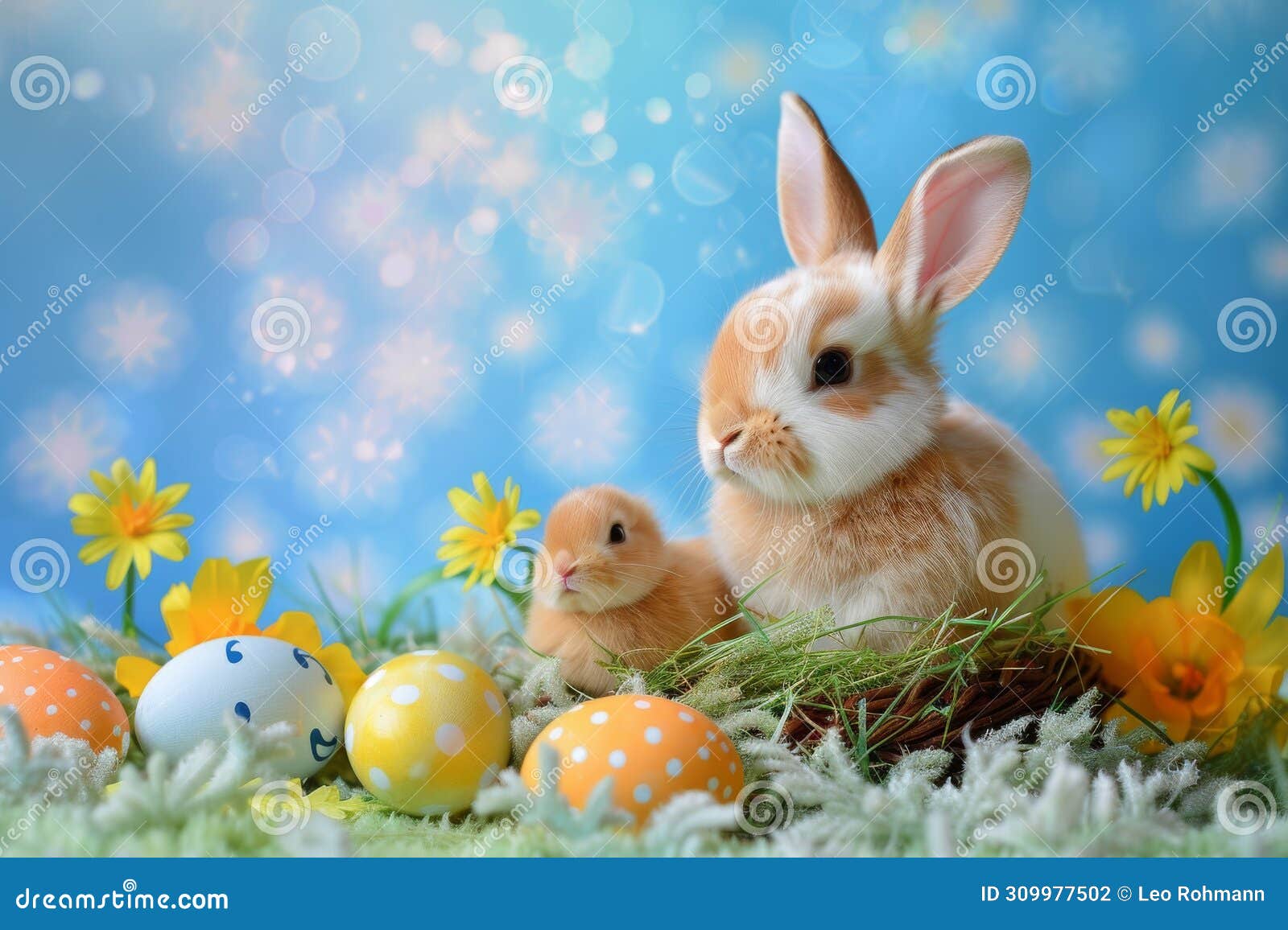 Happy Easter Flower Eggs Holy Basket. White Personalized Bunny Easter ...