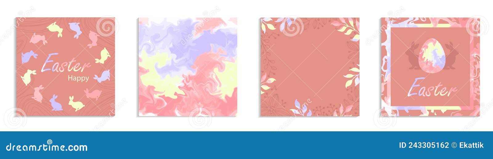 Happy Easter Frames. Square Advertising Templates. Set of Trendy ...