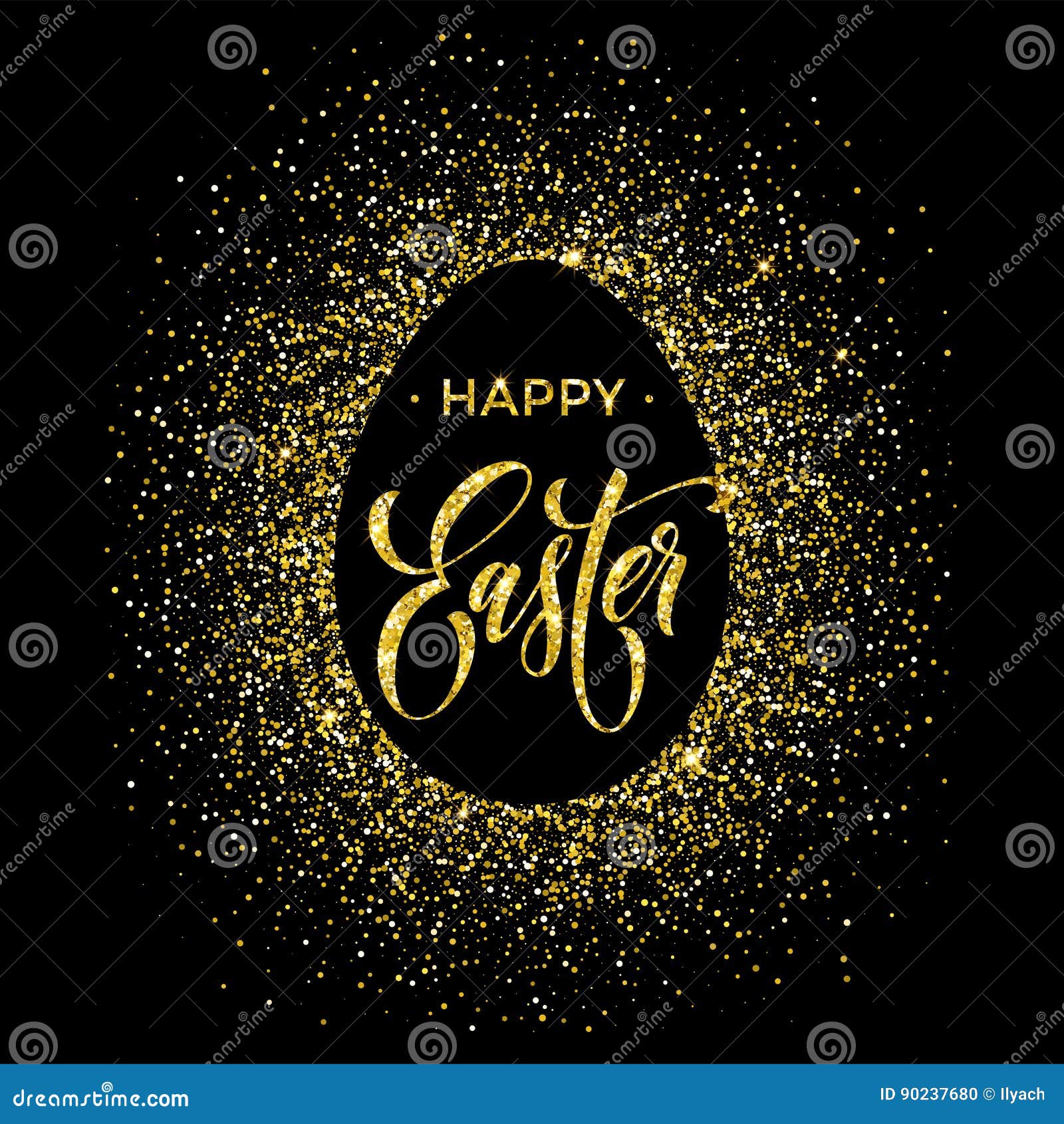 Happy Easter Gold Glitter Egg Vector Premium Paschal Greeting Card ...