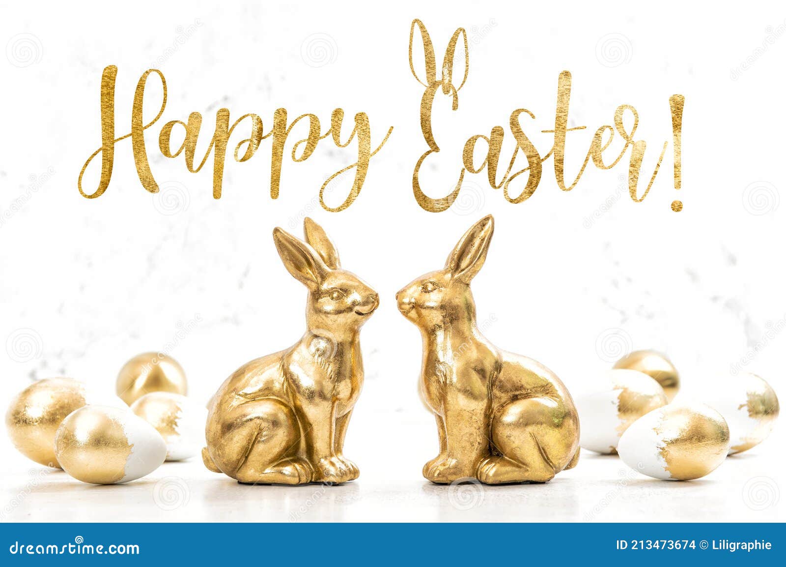 Happy Easter Golden Bunnies Easter Eggs Decoration Stock Photo - Image ...