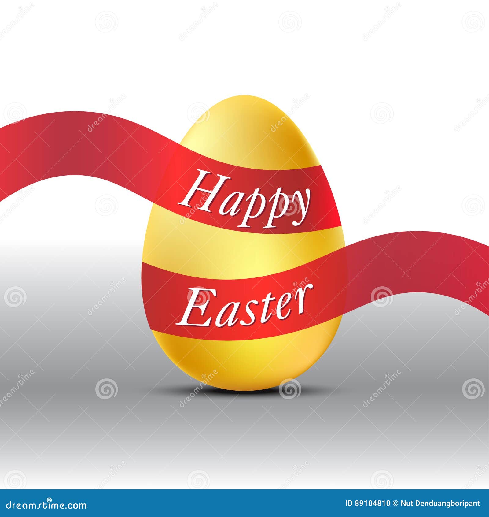 Happy Easter Golden Egg with Red Ribbon Stock Vector - Illustration of ...
