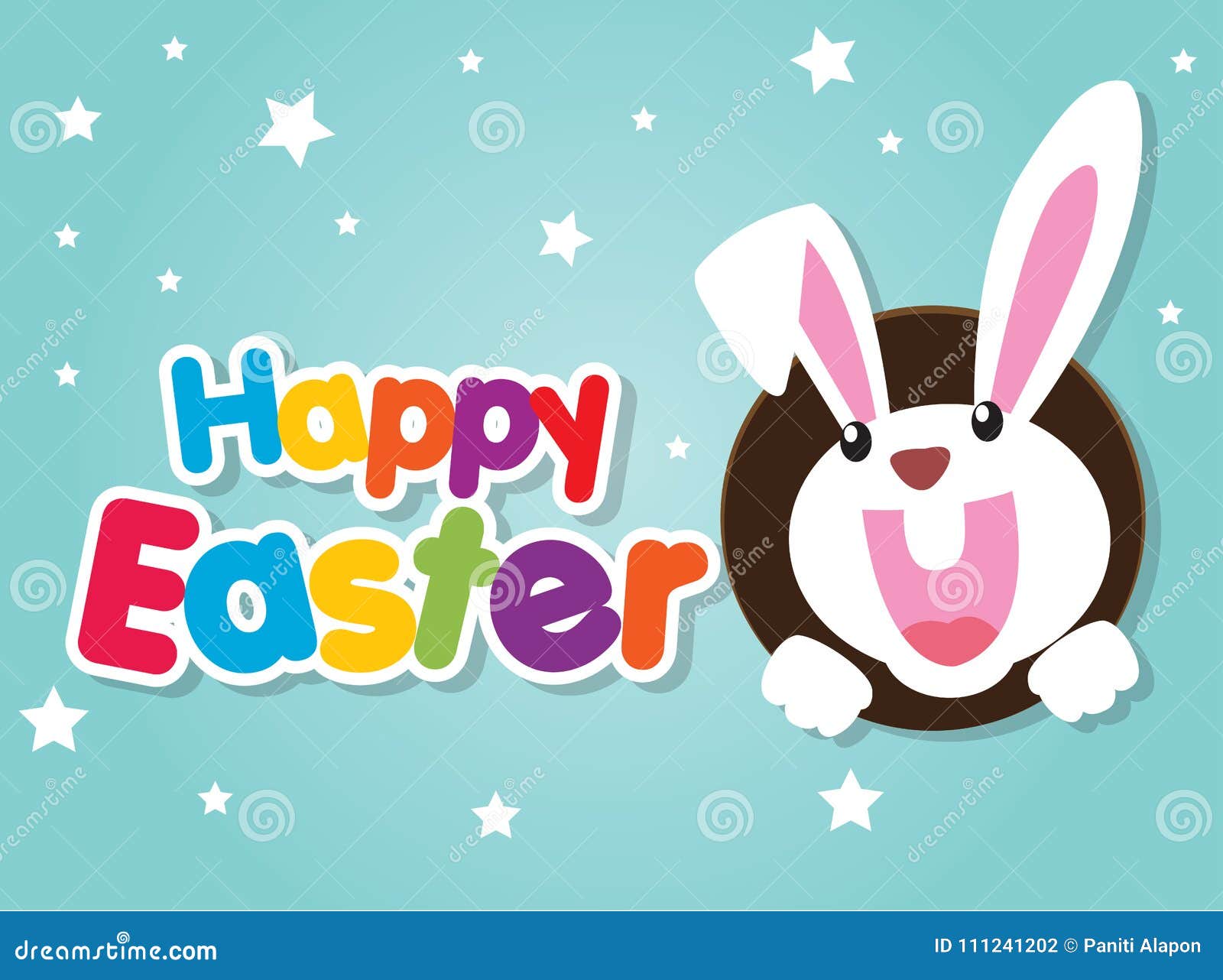 Happy Easter Greeting Card with Rabbit, Bunny and Eggs Stock Vector ...