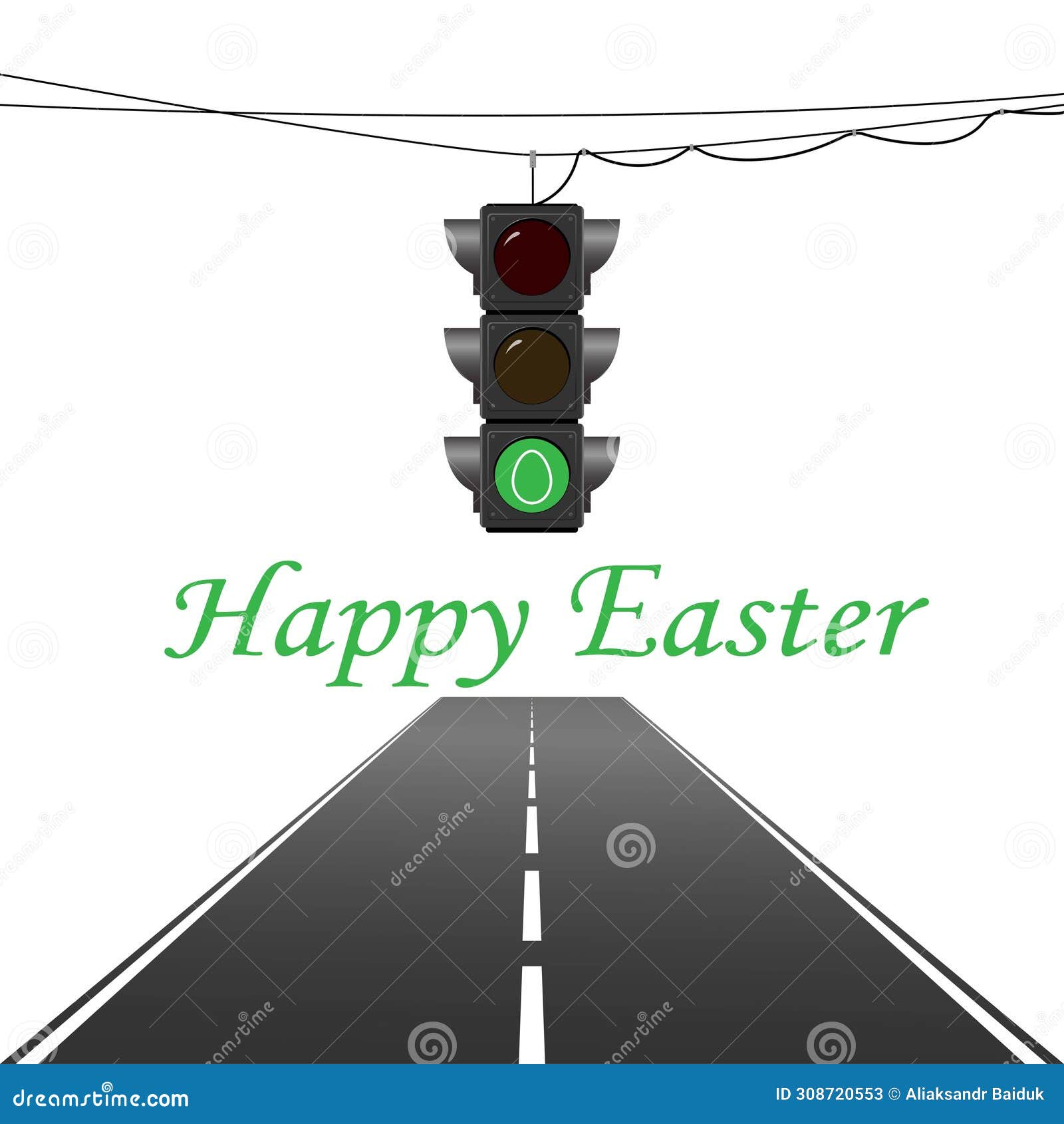 Happy Easter Greeting Card. Traffic Light, Green Light with Easter Egg ...