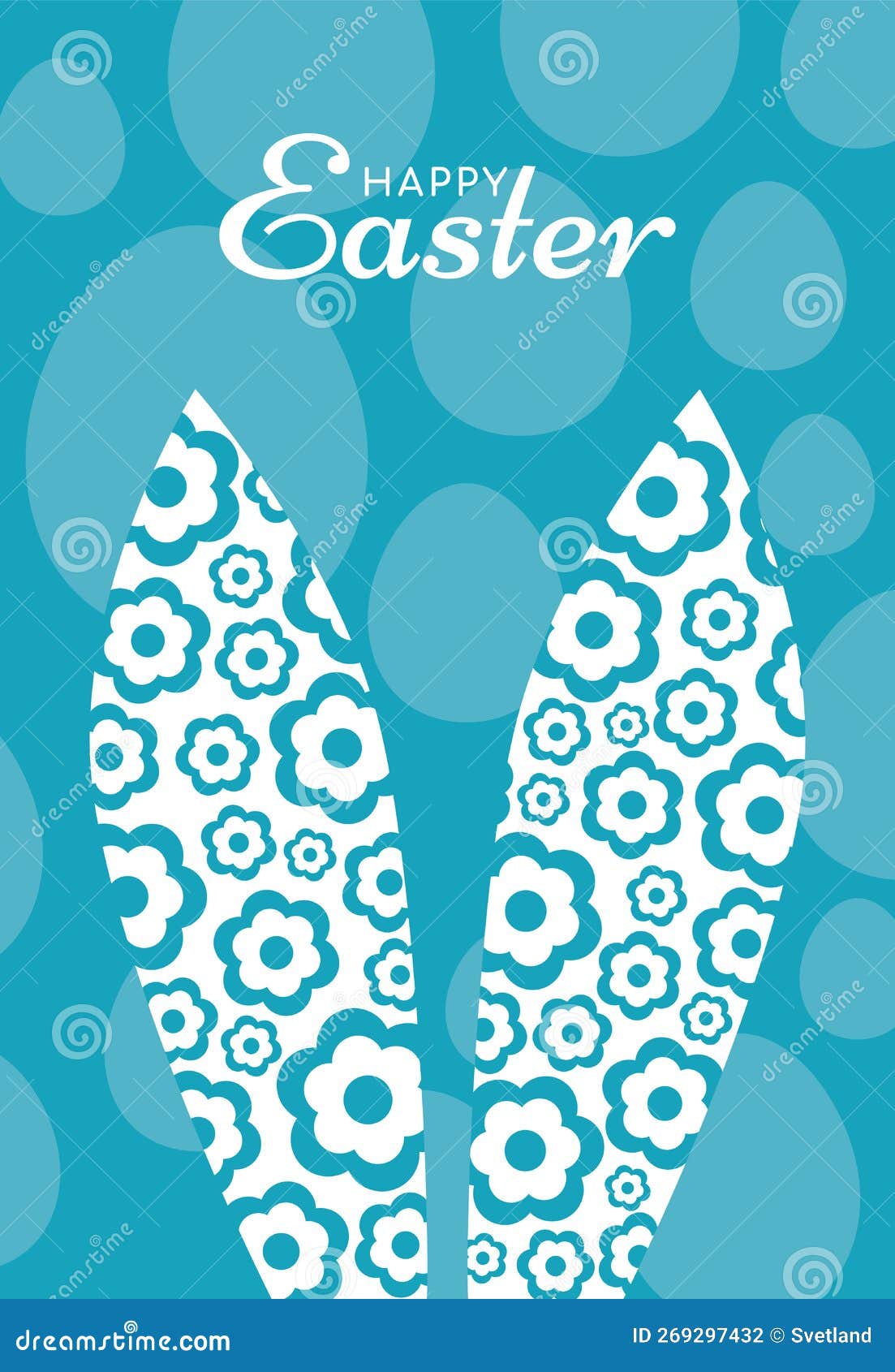 Happy Easter Greeting Card With Typography Bunny Ears Flowers And