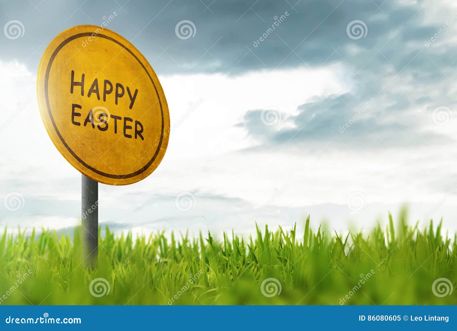 Happy Easter Greeting on Traffic Sign in a Grass Field Stock Image ...