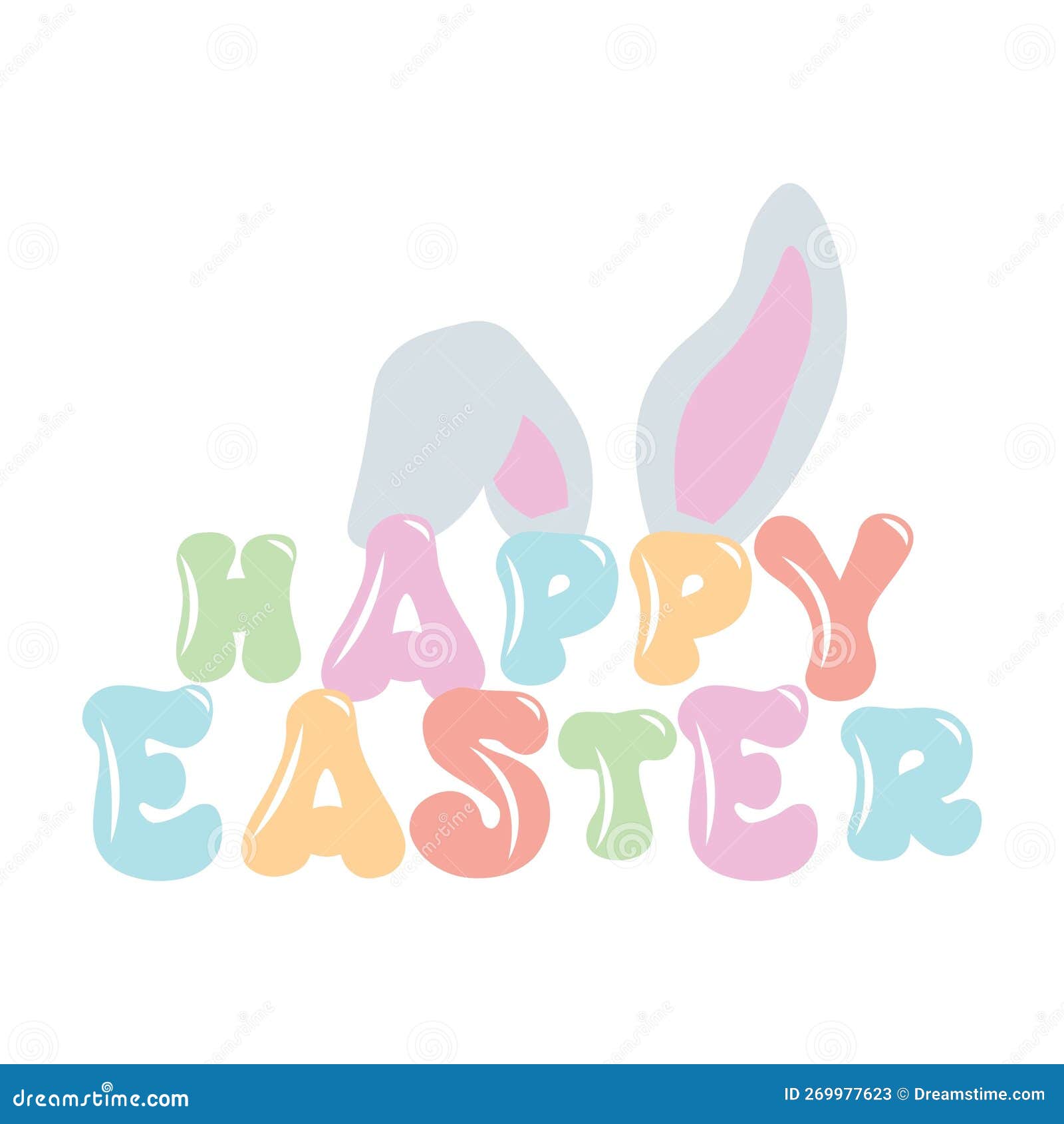 Happy Easter Groovy Lettering With Bunny Ears Positive Quote In