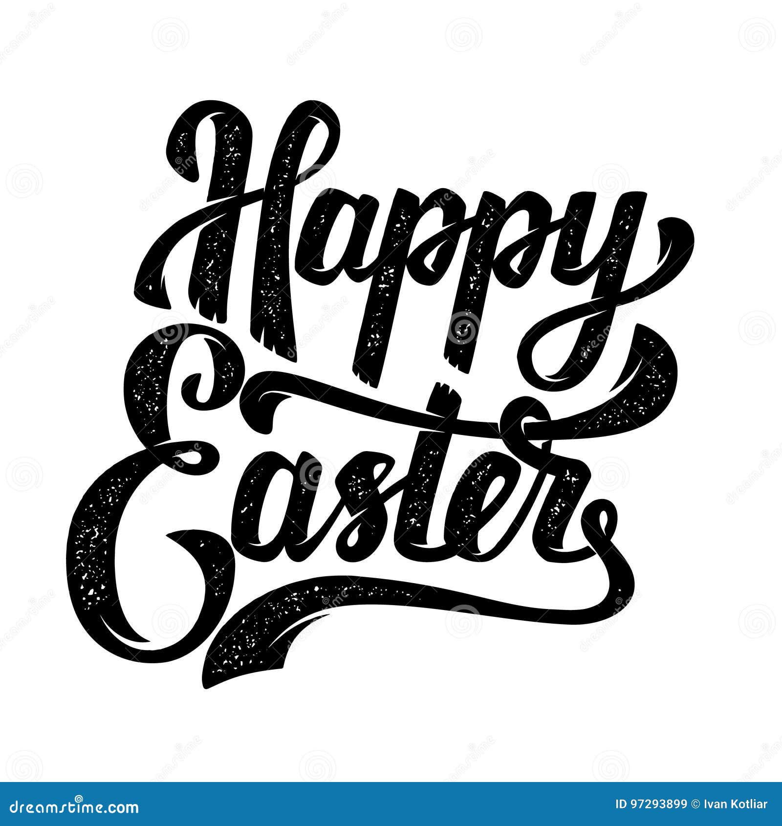 Happy Easter Hand Drawn Lettering Phrase Isolated On White Back Stock