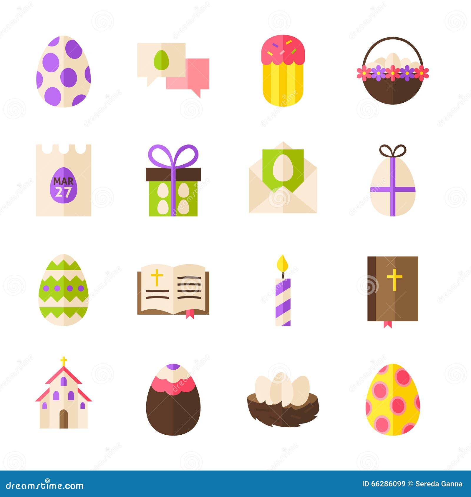 Happy Easter Holiday Objects Set Isolated Over White Stock Vector ...