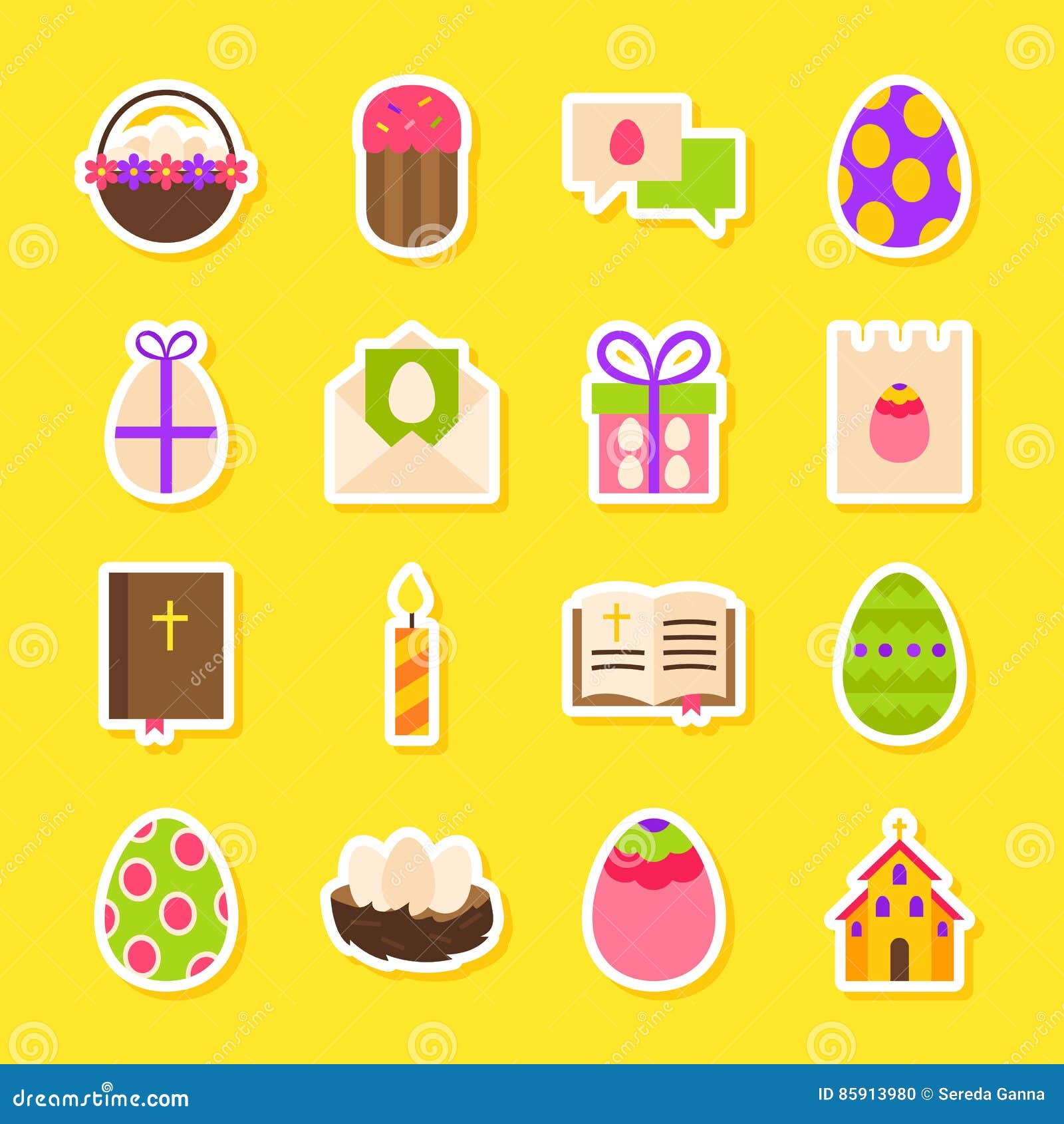 Happy Easter Holiday Stickers Stock Vector - Illustration of flower ...