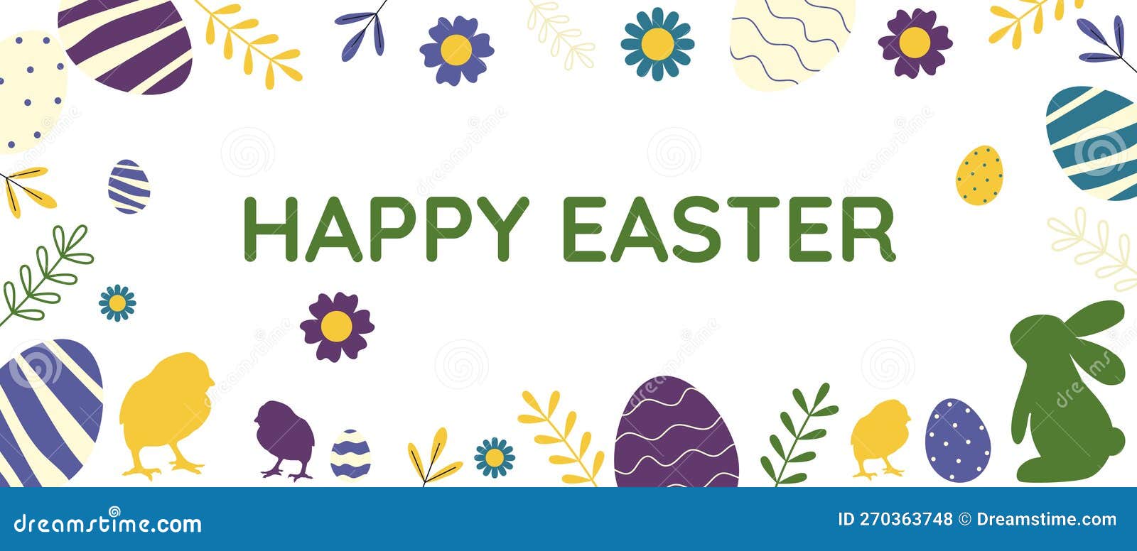 Happy Easter Horizontal Banner Template. Easter Background with Eggs ...
