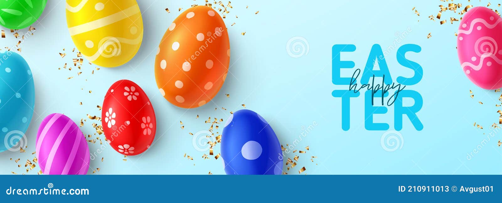 Happy Easter Horizontal Banner Stock Vector - Illustration of cute ...